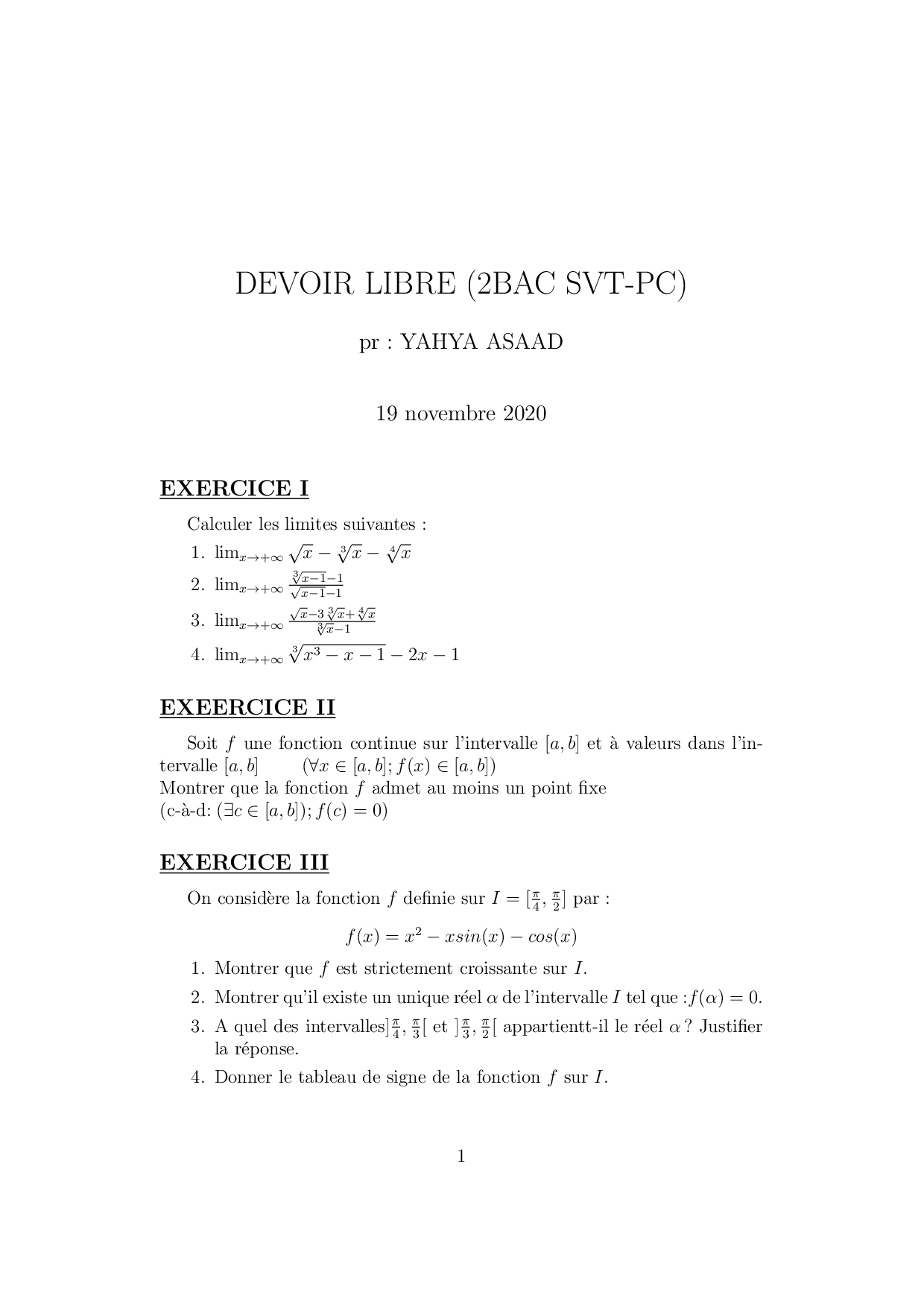 Devoir 1 Modèle 4 - Mathématiques 2 Bac SPC Semestre 1 - AlloSchool