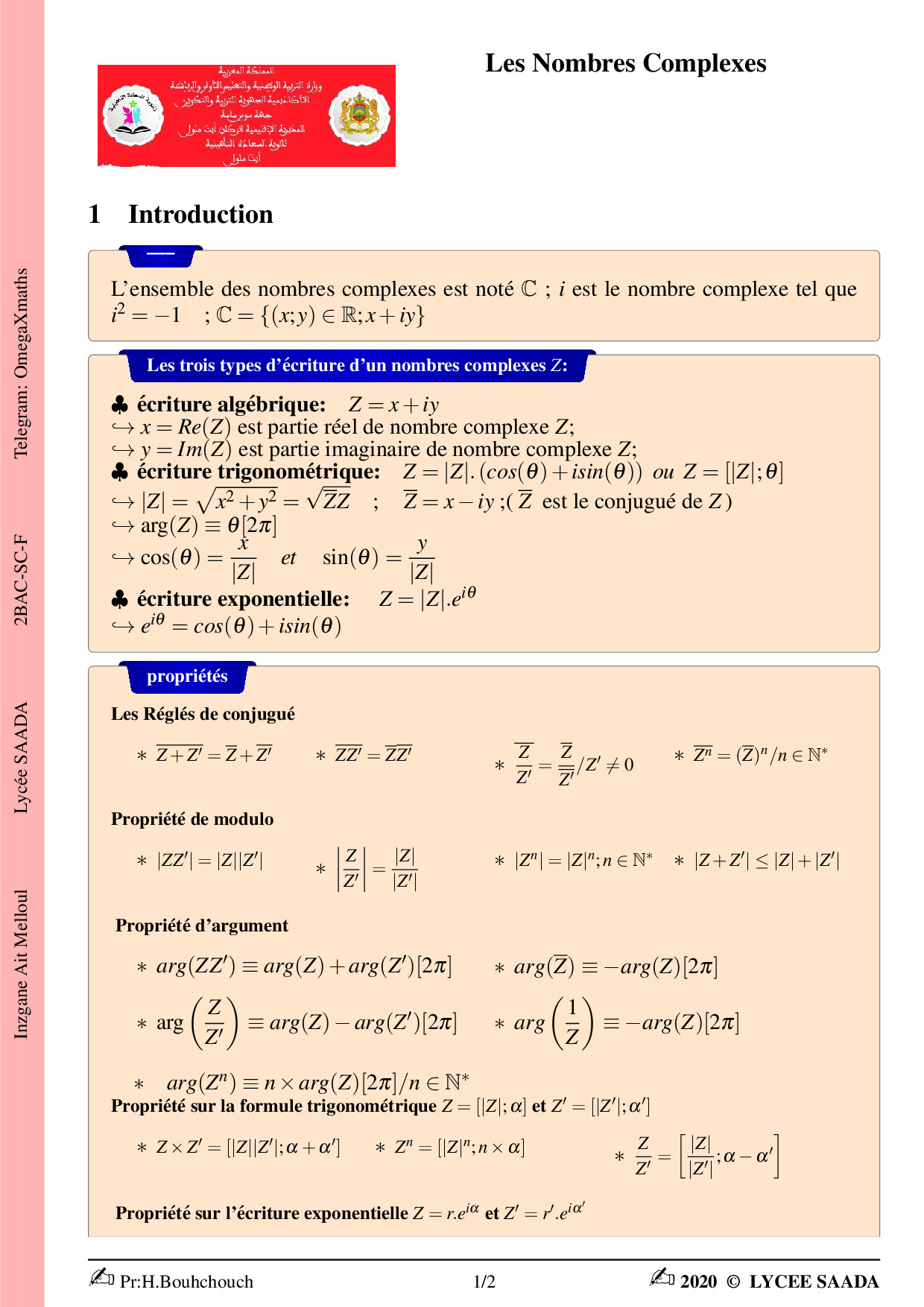 Nombres complexes 1&2 - Résumé de cours 8 - AlloSchool