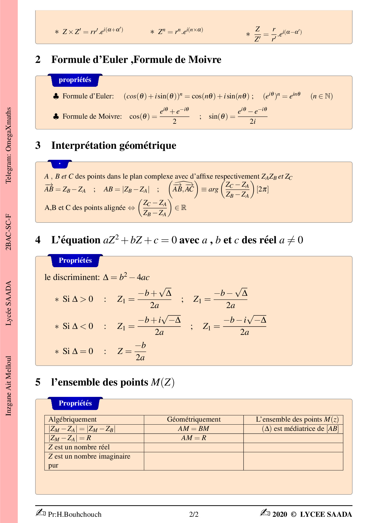 Nombres complexes 1&2 - Résumé de cours 8 - AlloSchool