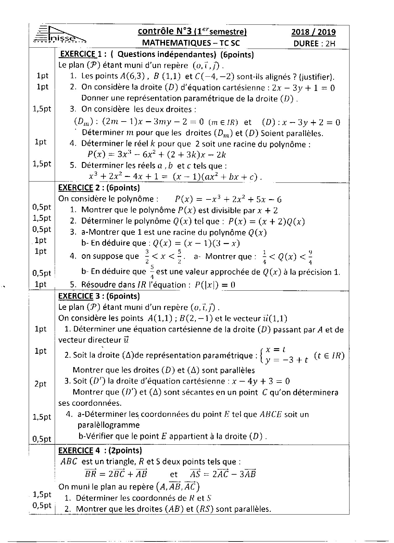 Devoir 3 Modèle 3 - Maths TC Semestre 1 - AlloSchool