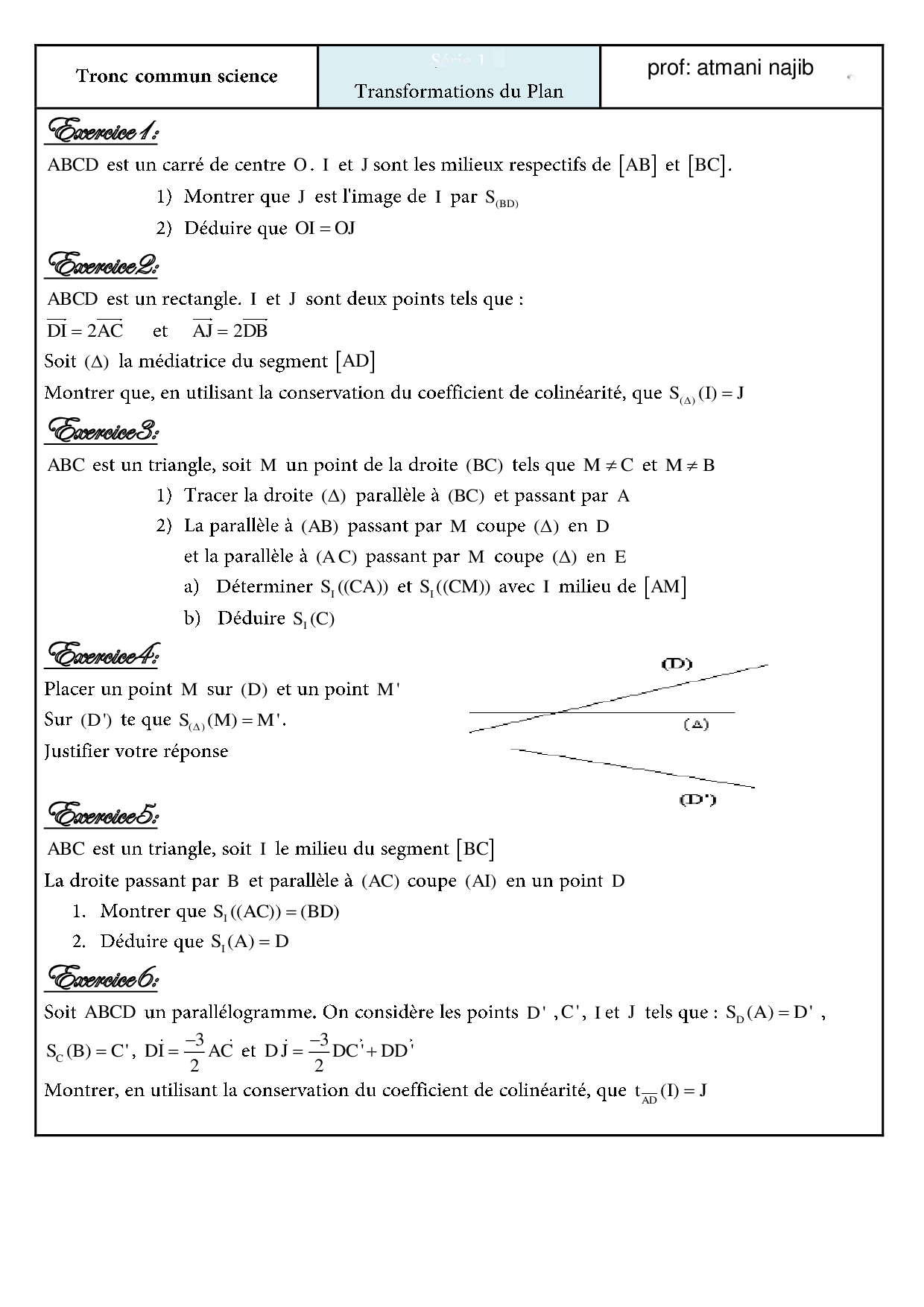 Transformations du plan - Exercices non corrigés 4 - AlloSchool