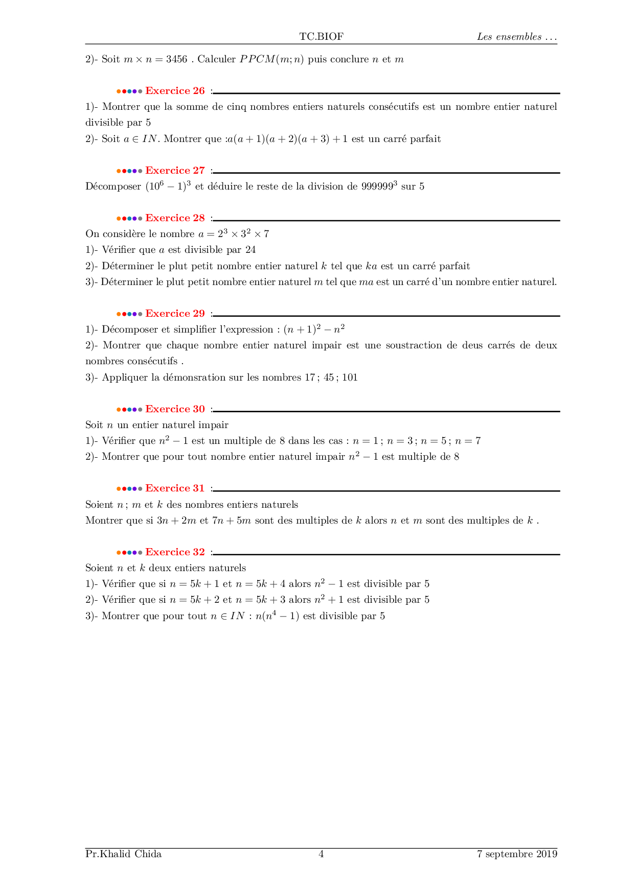 Arithmétique dans IN - Exercices non corrigés 5 - AlloSchool