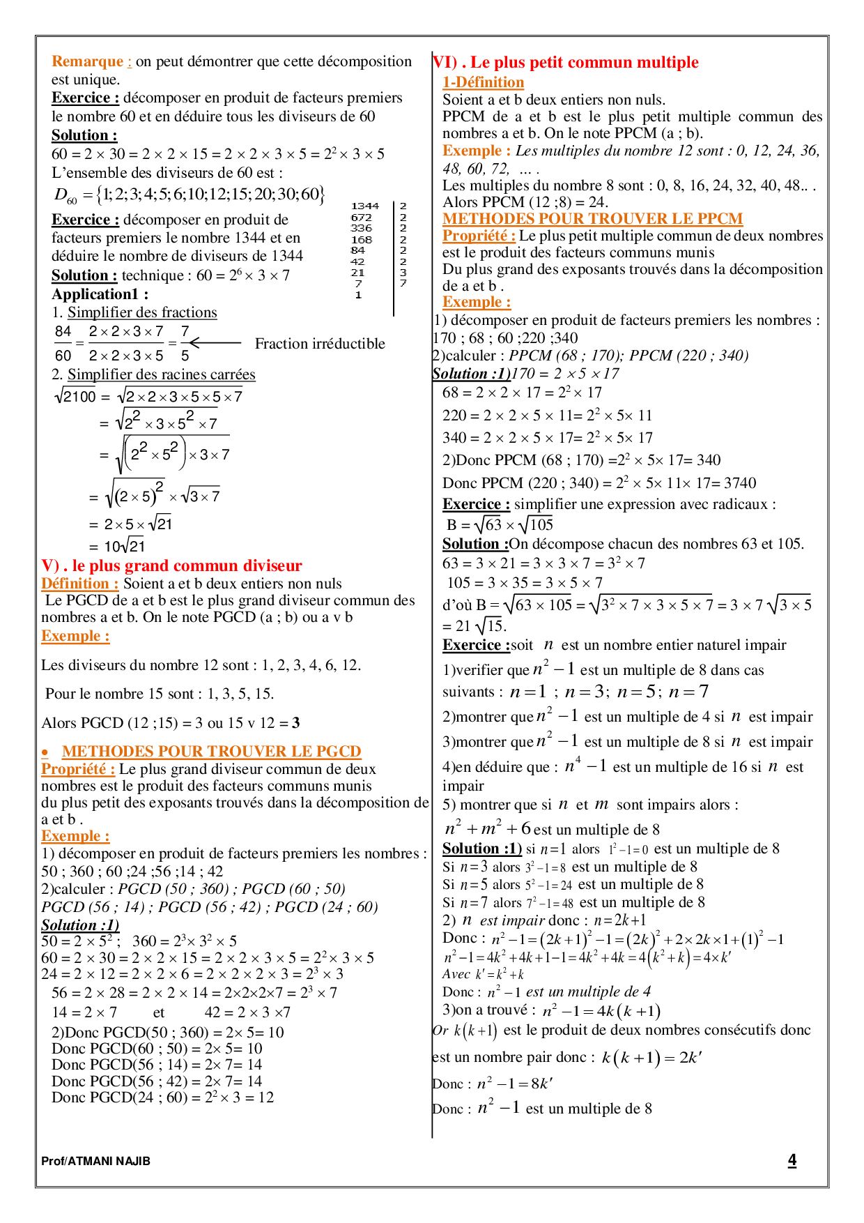 Arithmétique dans IN - Cours et exercices corrigés - AlloSchool
