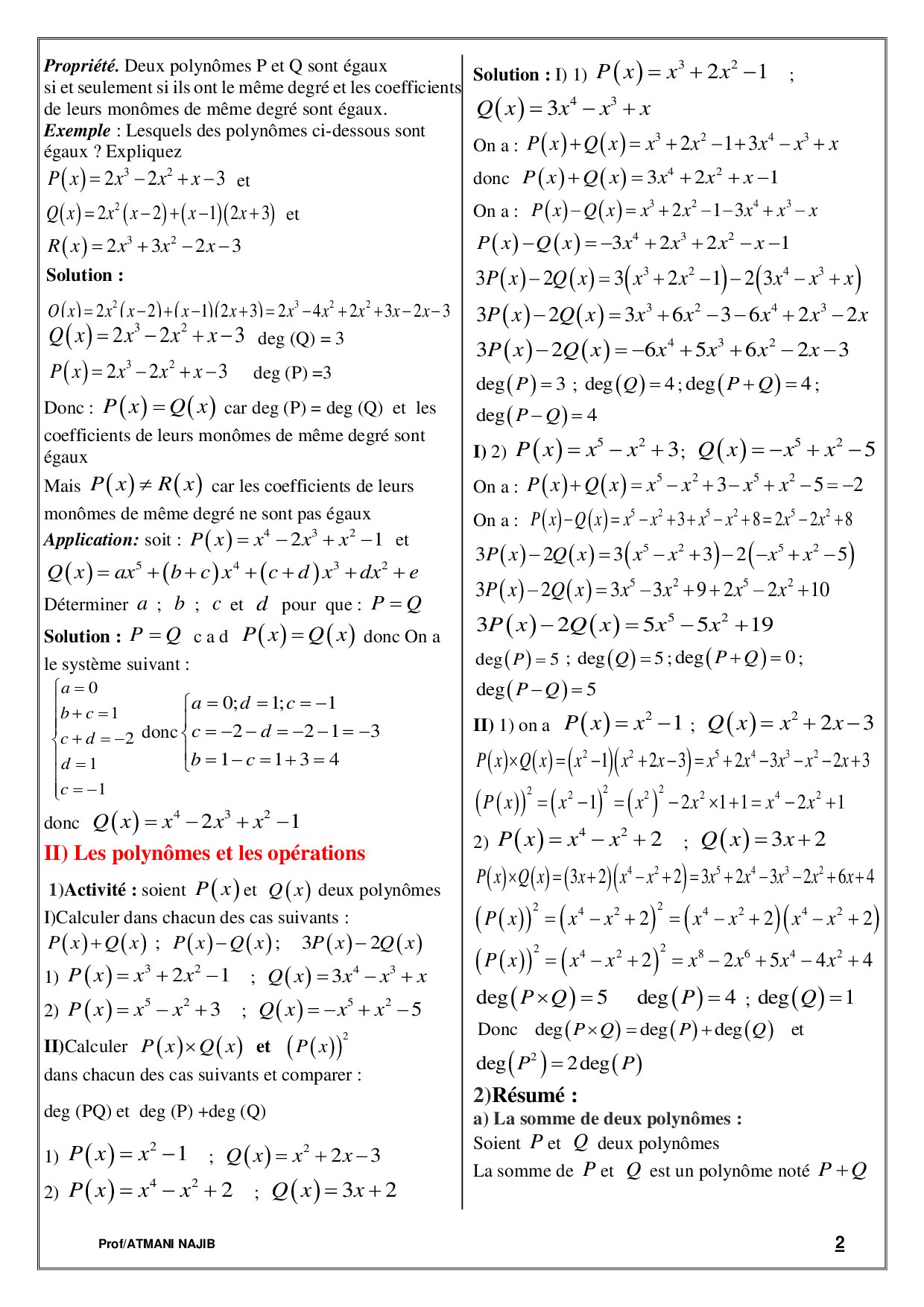 Les polynômes - Cours et exercices corrigés - AlloSchool
