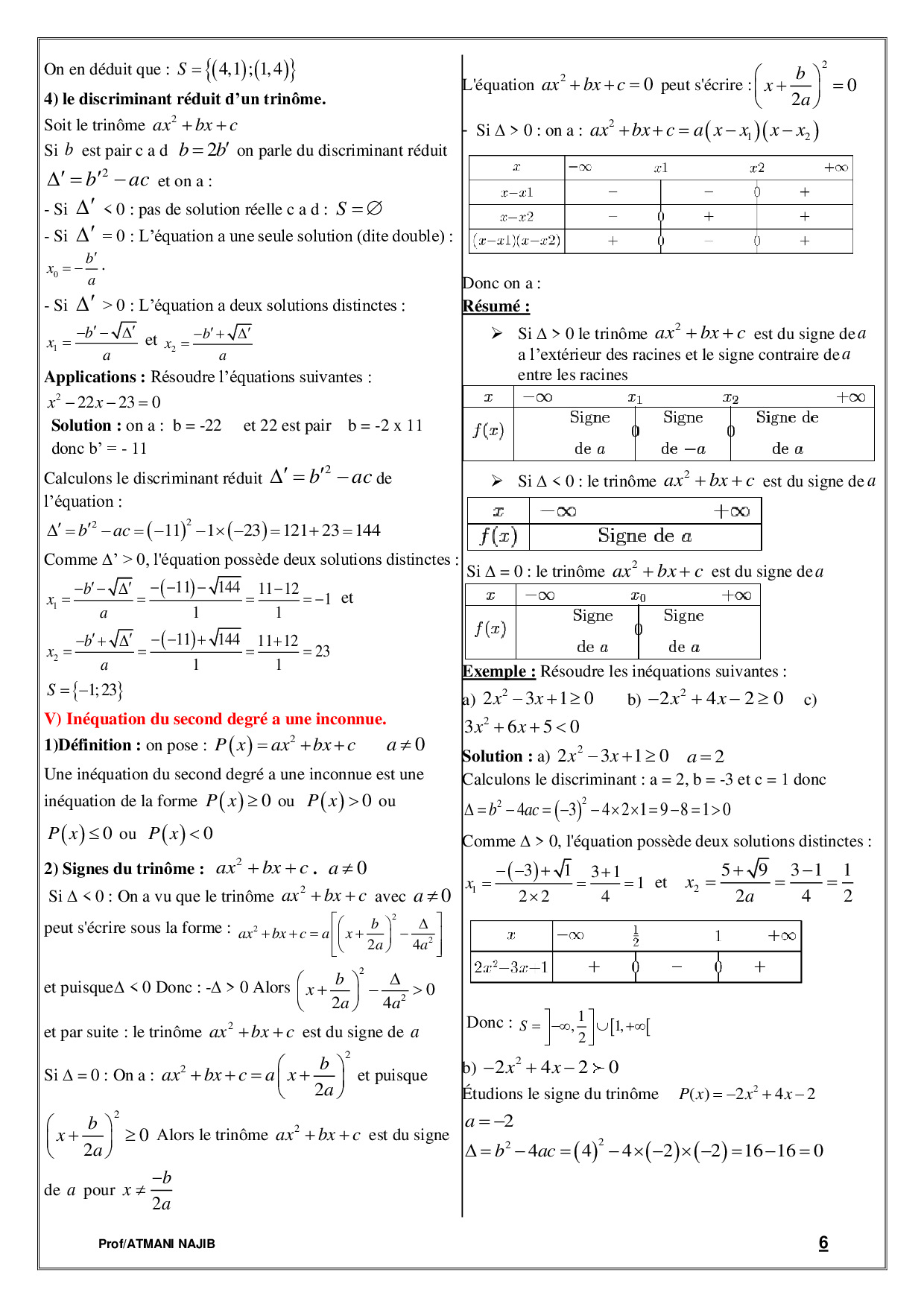 Équations et inéquations du 2nd degré - Cours et exercices corrigés ...