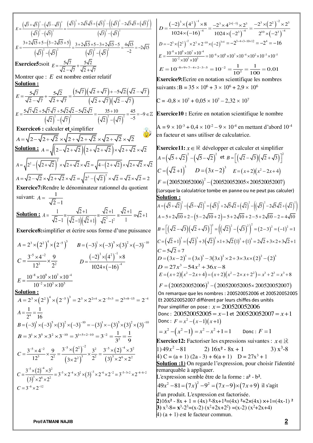 Les ensembles de nombres N, Z, Q, D et R - Exercices corrigés 1 - AlloSchool
