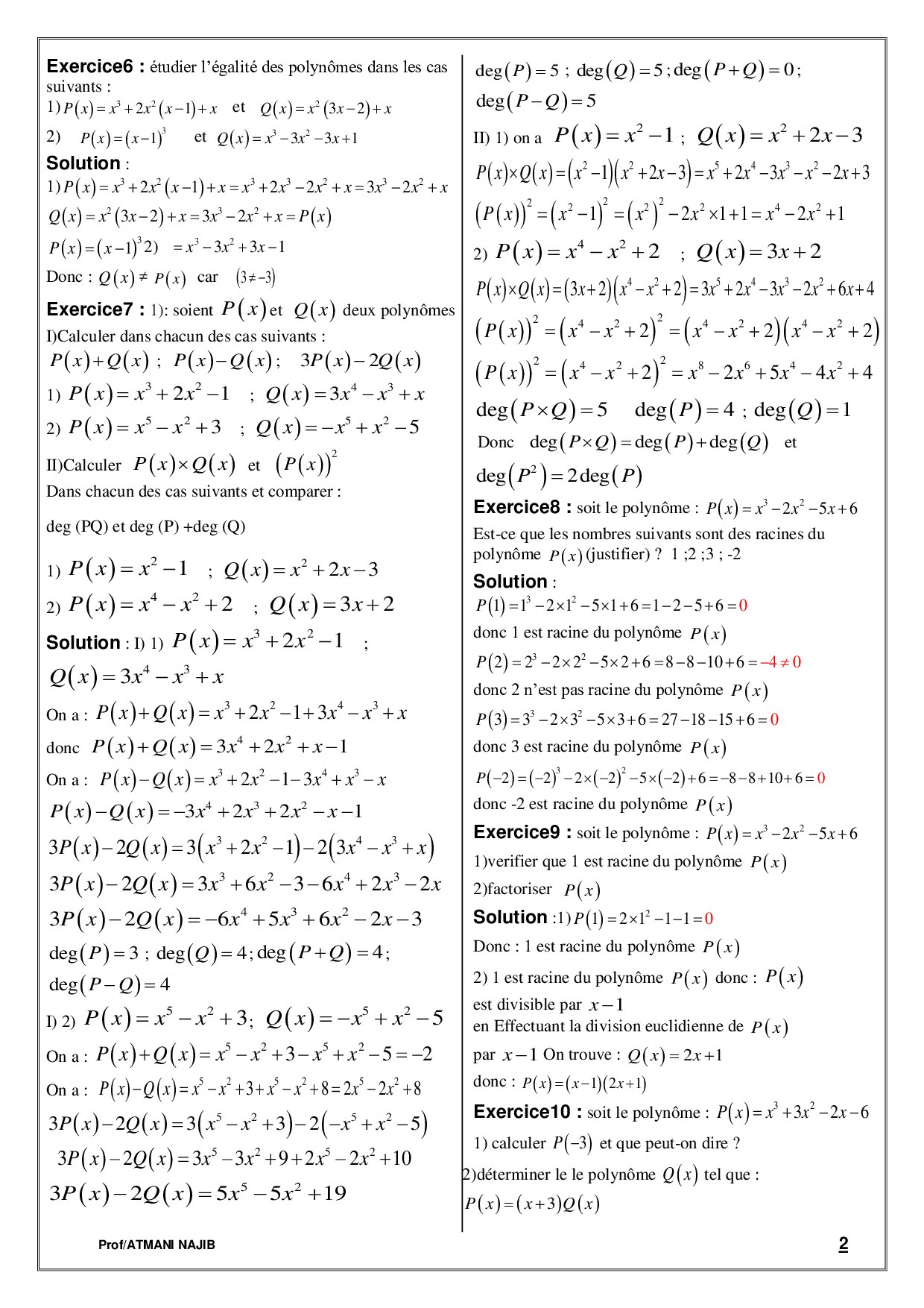 Les polynômes - Exercices corrigés 1 - AlloSchool
