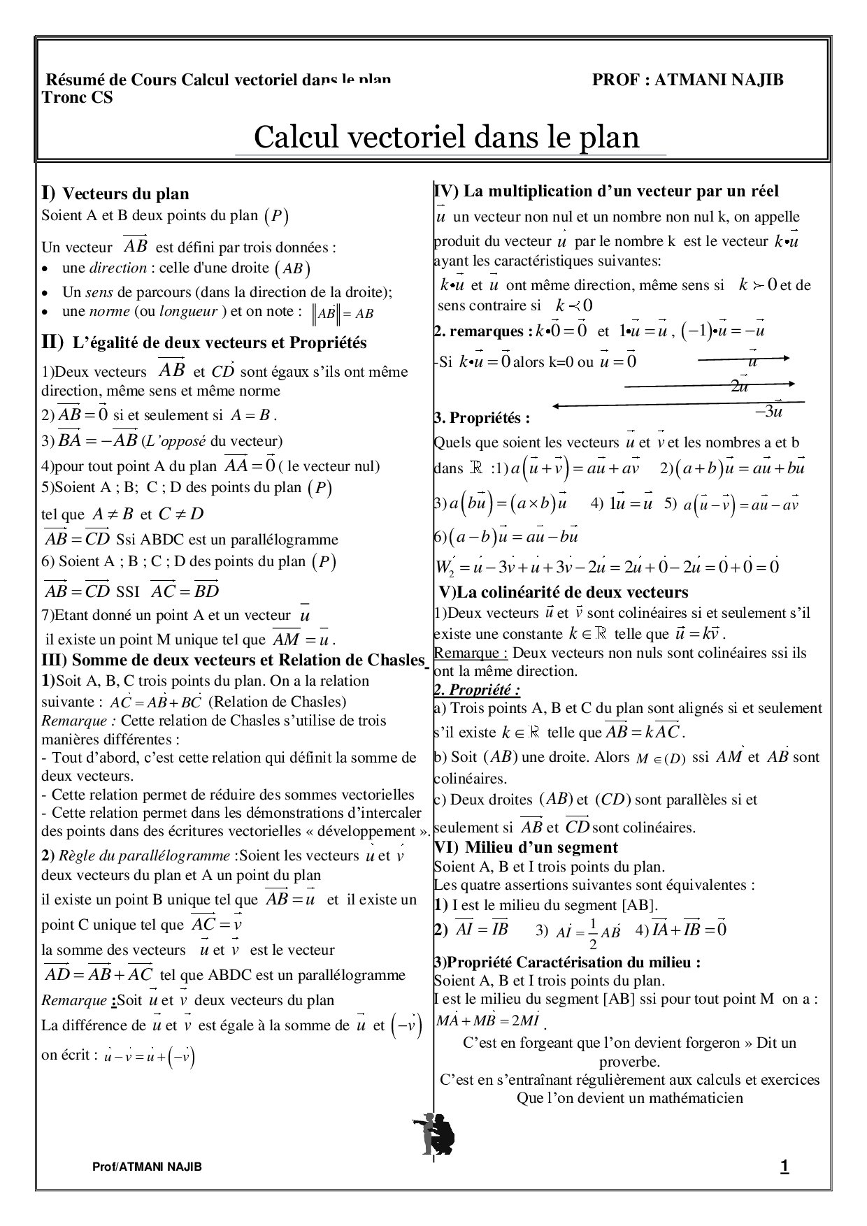 Calcul vectoriel dans le plan - Résumé de cours 1 - AlloSchool