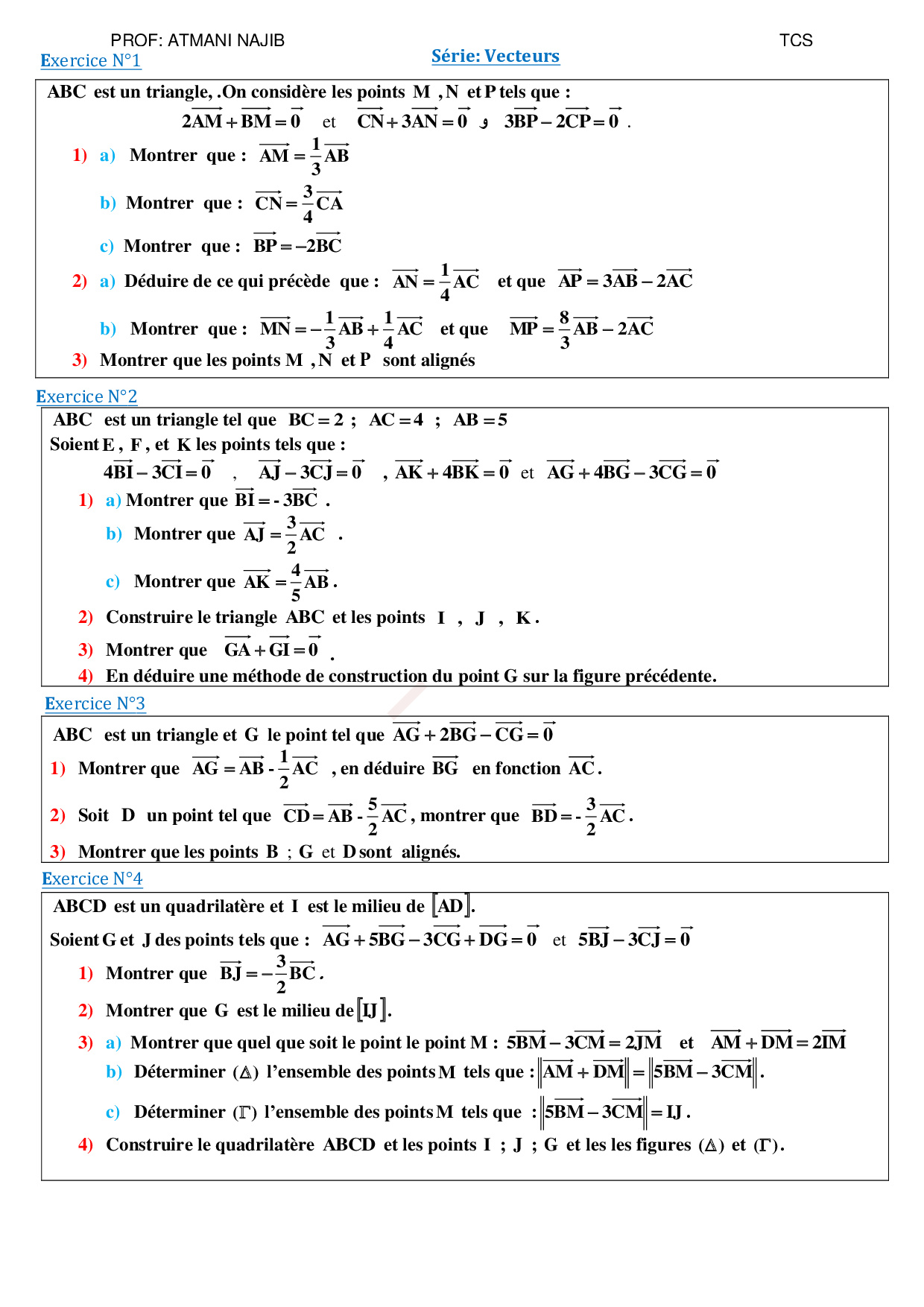 Calcul vectoriel dans le plan - Exercices non corrigés 7 - AlloSchool