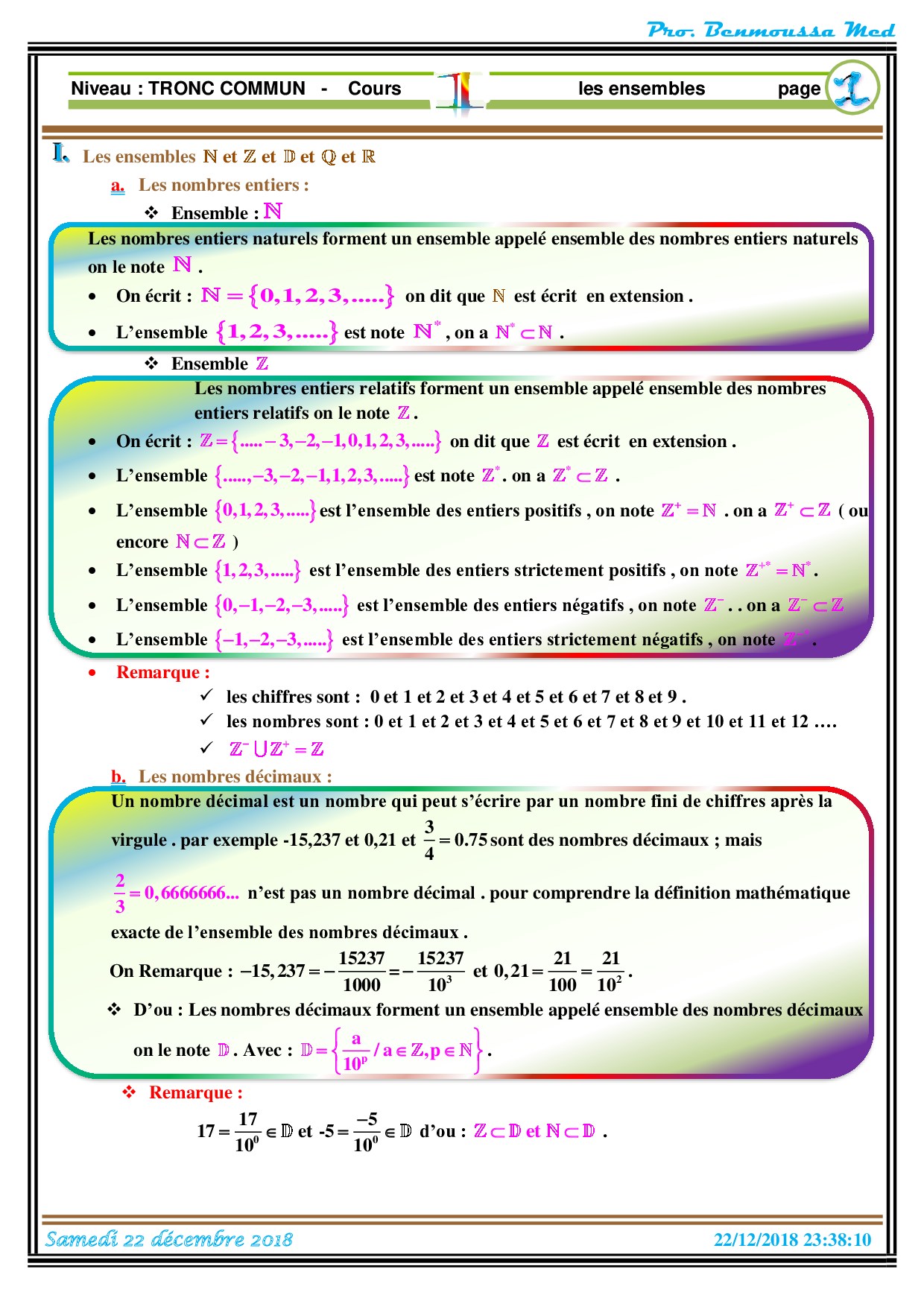 Les ensembles de nombres N, Z, Q, D et R - Cours 1 - AlloSchool