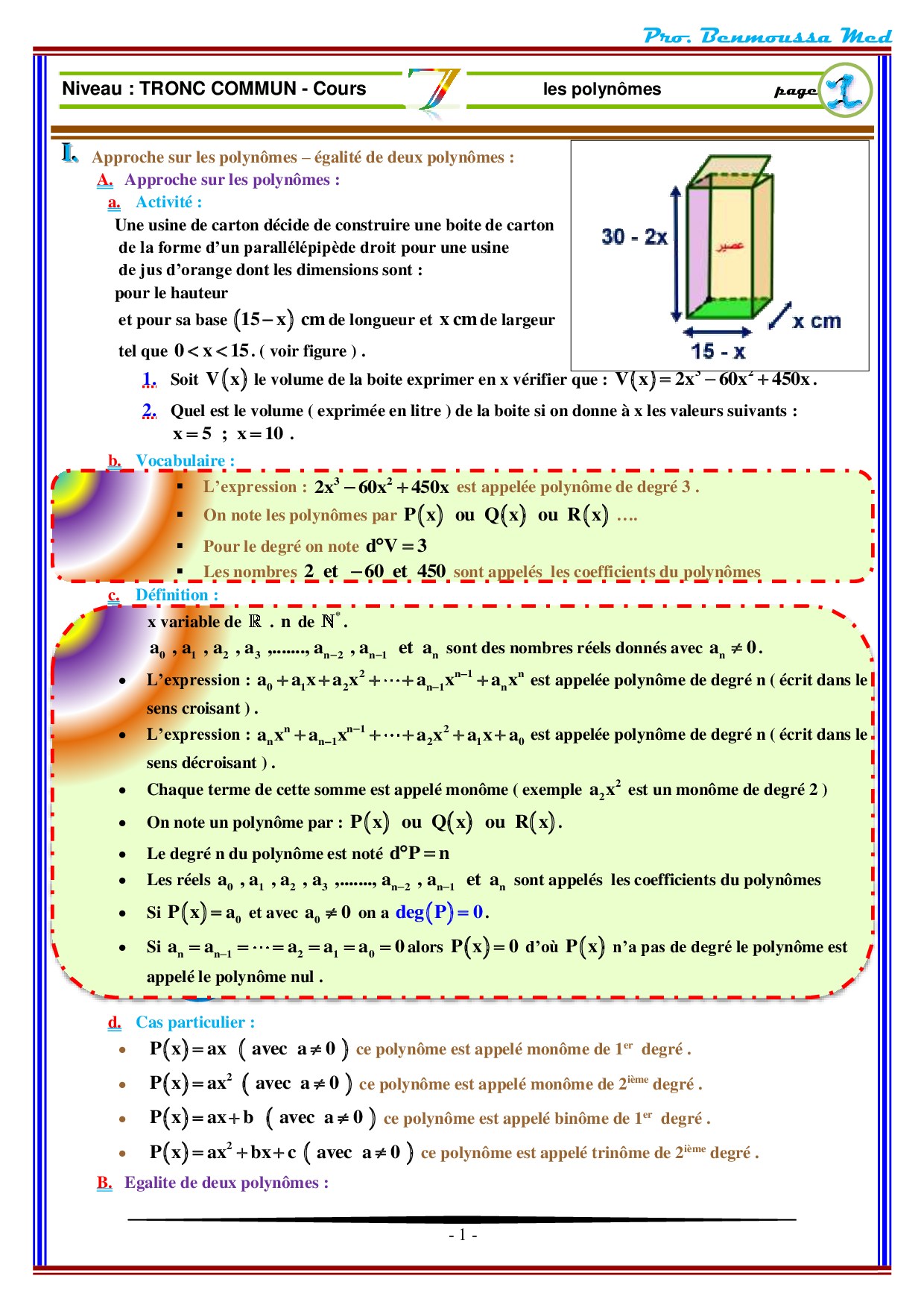 Les polynômes - Cours 1 - AlloSchool