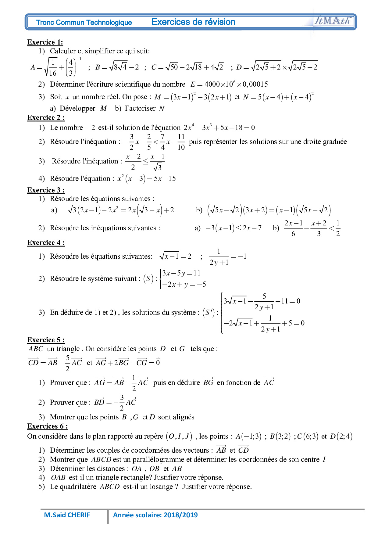 Exercices de révision Maths 3AC - AlloSchool