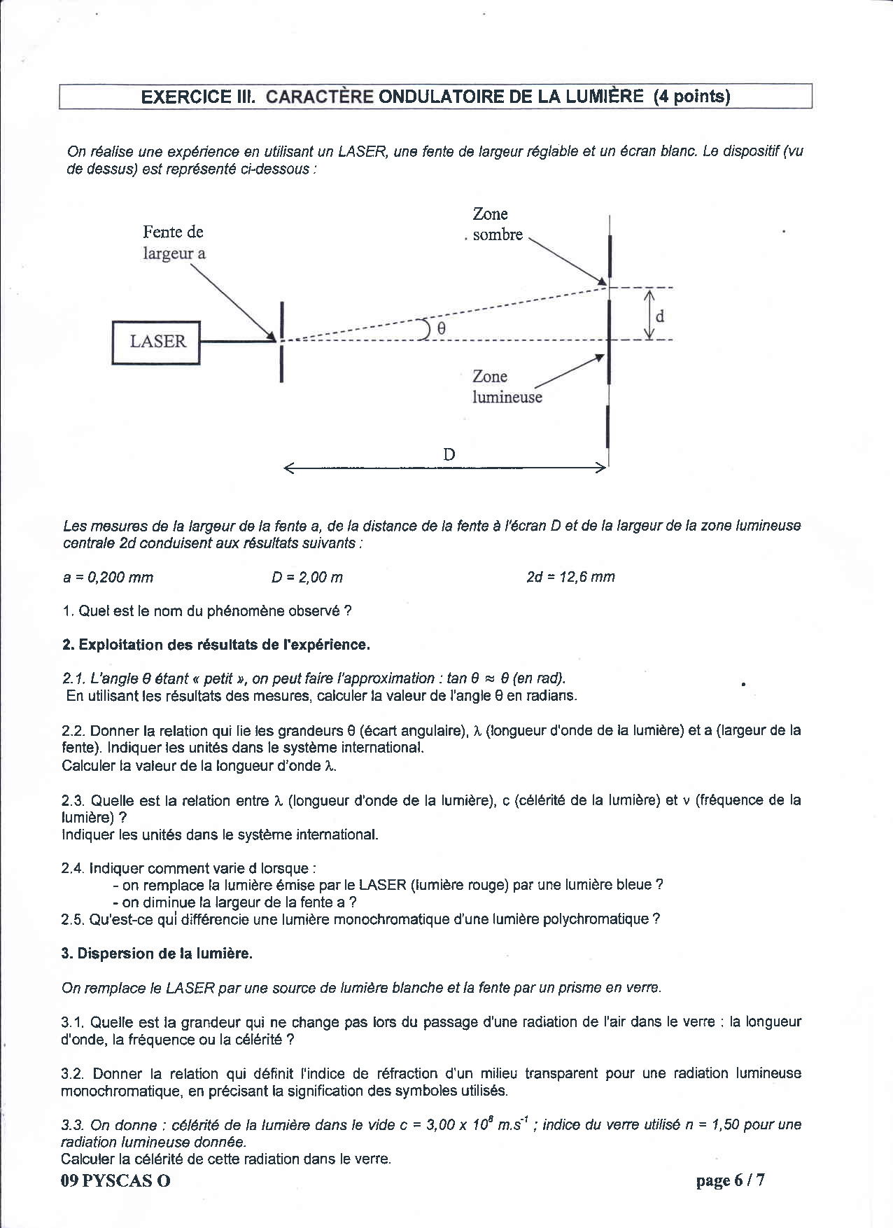 Bac S Physique Chimie Amérique du Sud 2009 - Sujet - AlloSchool