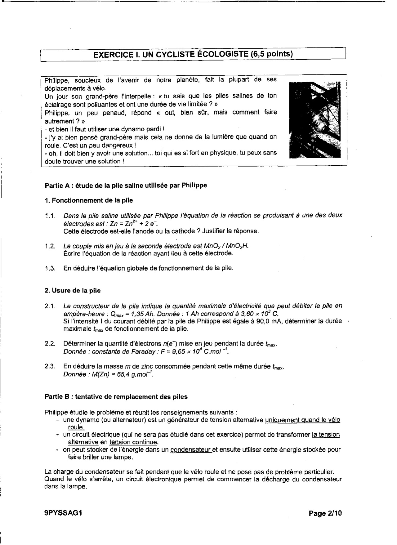 Bac S Physique Chimie (Spécialité) Antilles-Guyane 2009 - Sujet - AlloSchool