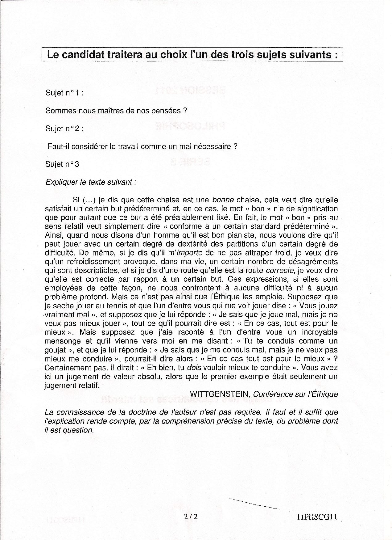 Bac S Philosophie Centres Etrangers Afrique 2011 - Sujet - AlloSchool