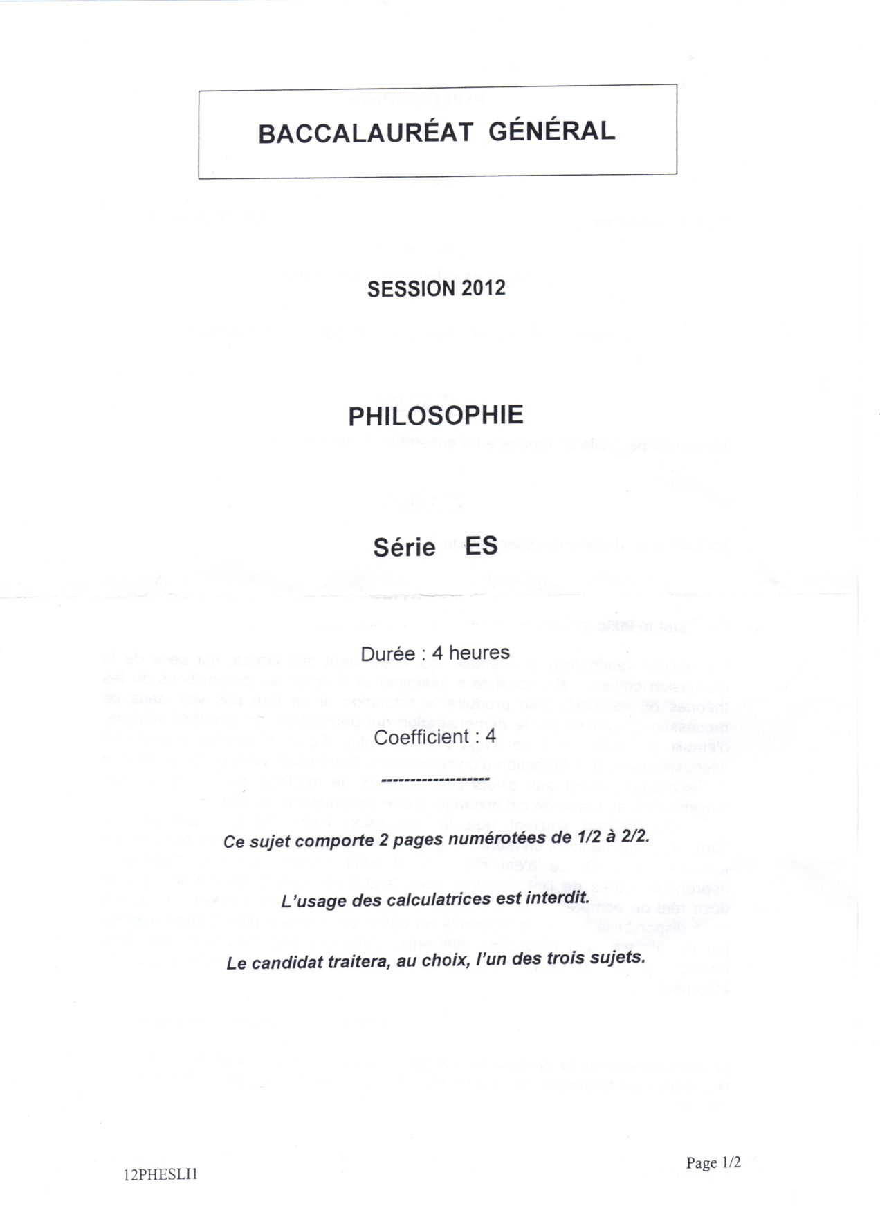 Bac ES Philosophie Liban 2012 - Sujet - AlloSchool