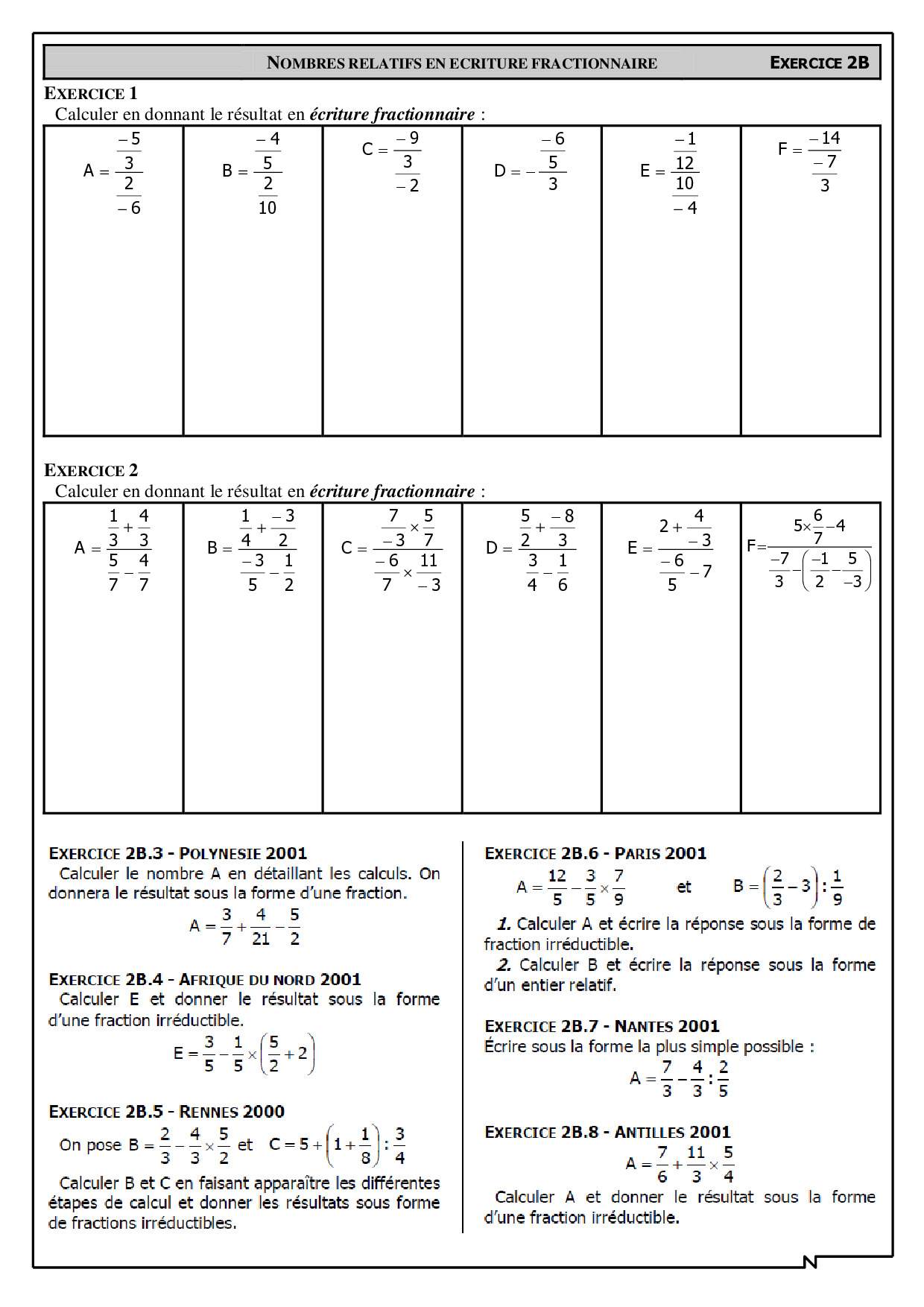 Les 4 opérations liées aux fractions - Exercices - AlloSchool