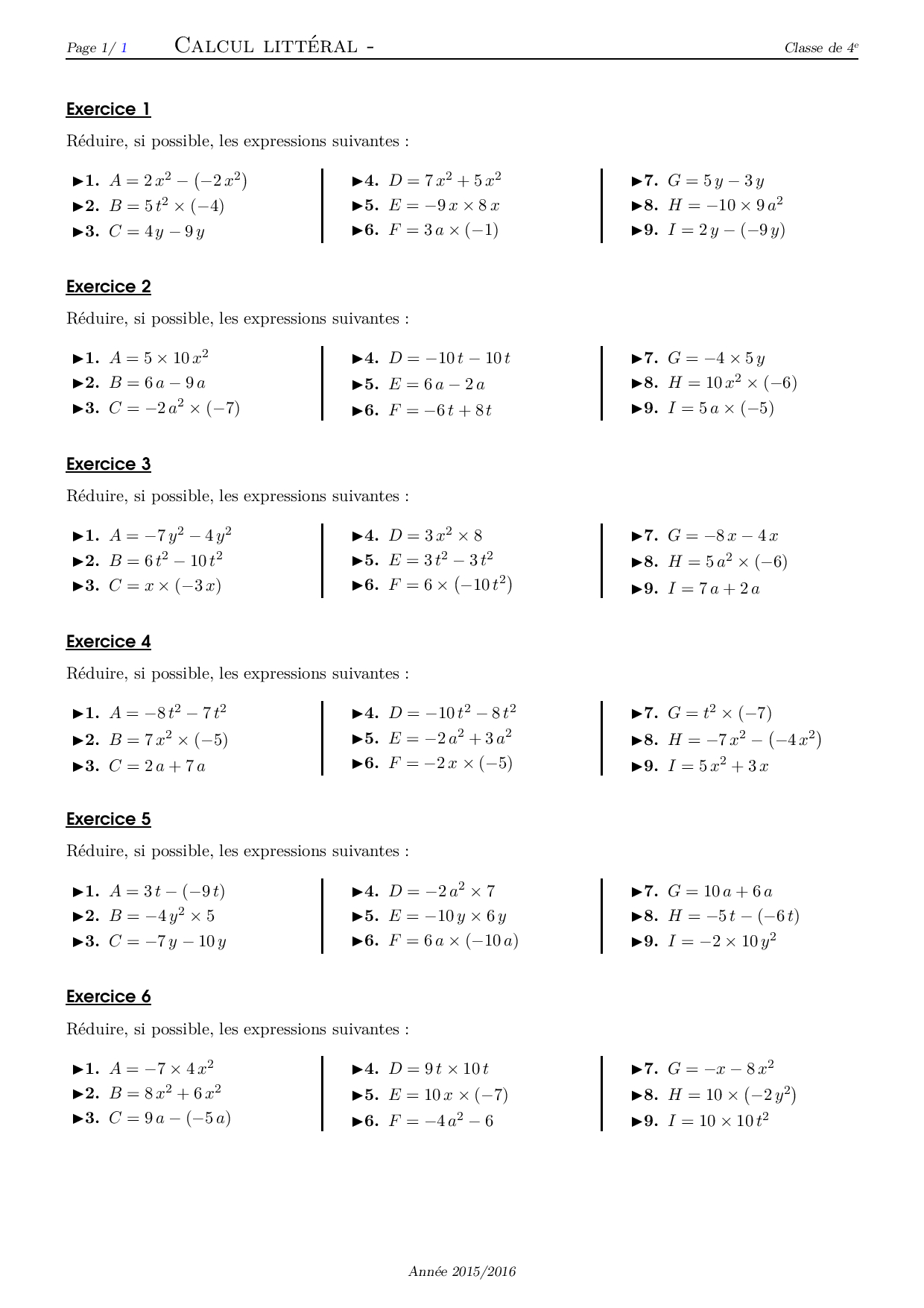 Bases de calcul littéral - Série d'exercices 3 - AlloSchool