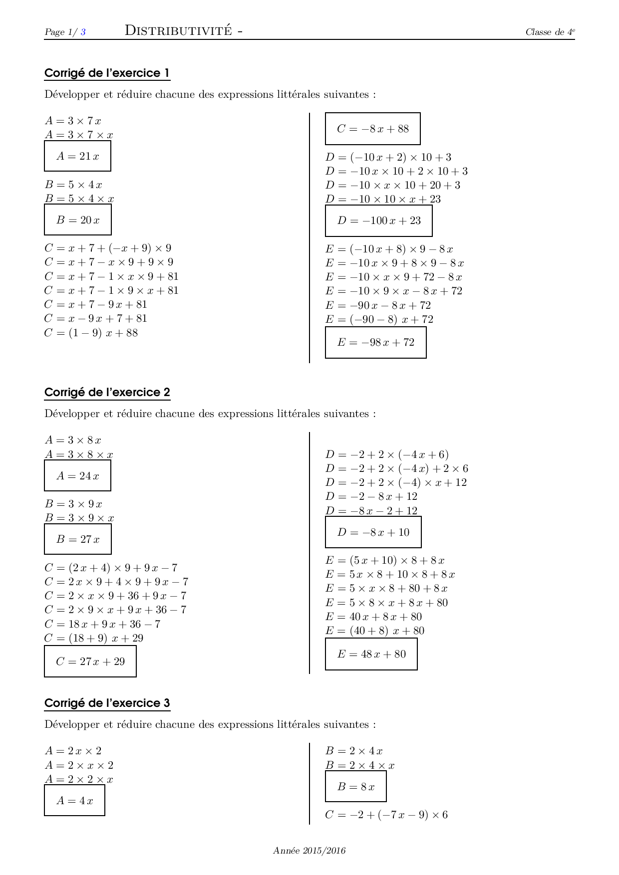 Distributivité - Corrigé série d'exercices 4 - AlloSchool
