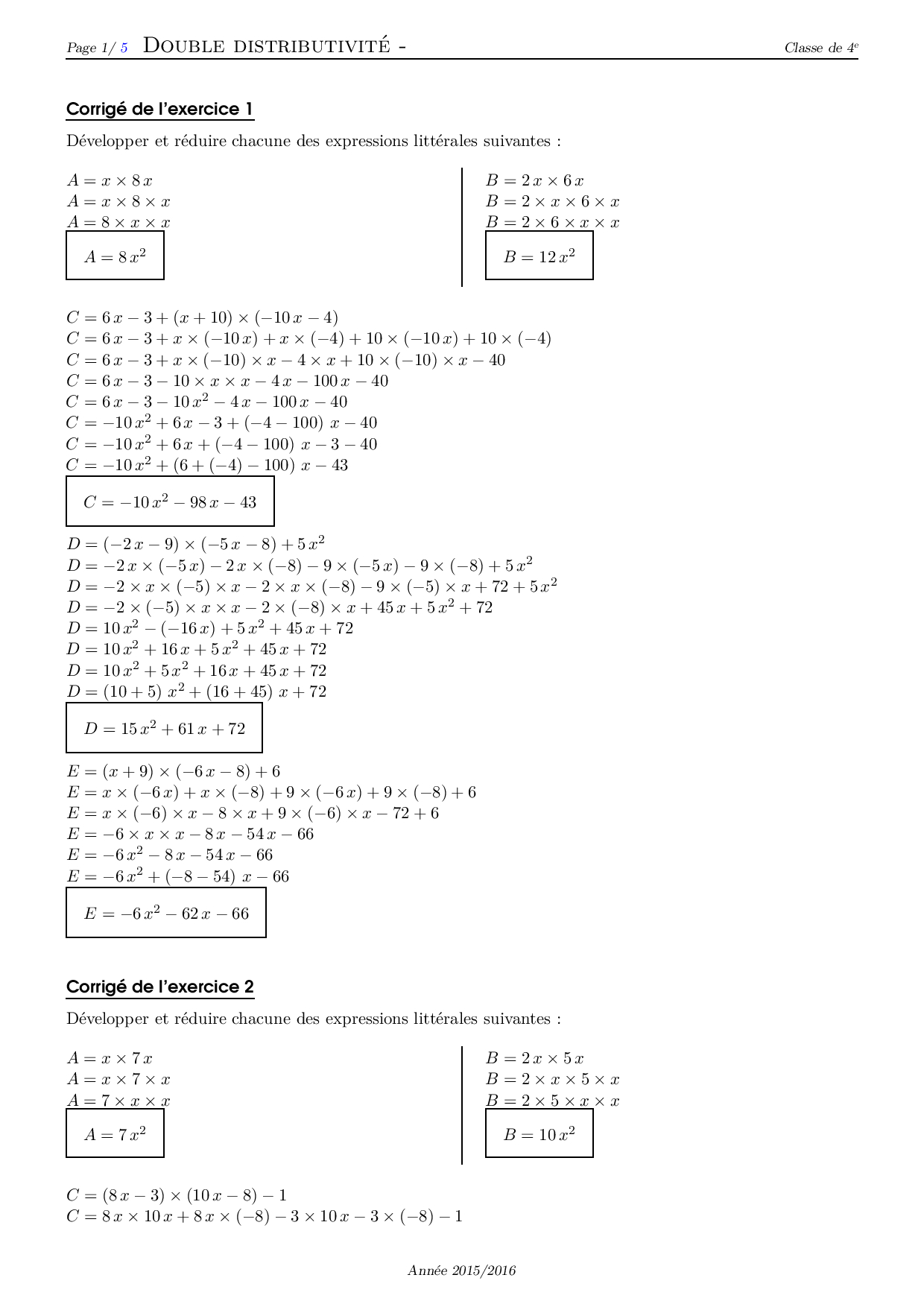 Double distributivité - Corrigé série d'exercices 3 - AlloSchool