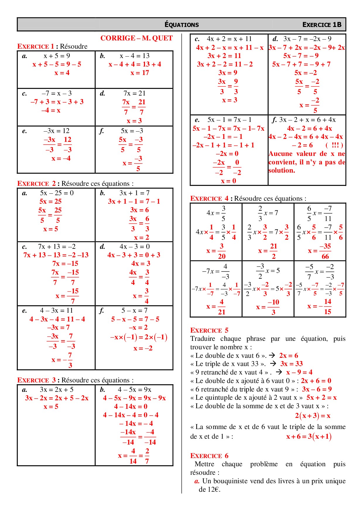 Résolution d'équations - Corrigés d'exercices - AlloSchool