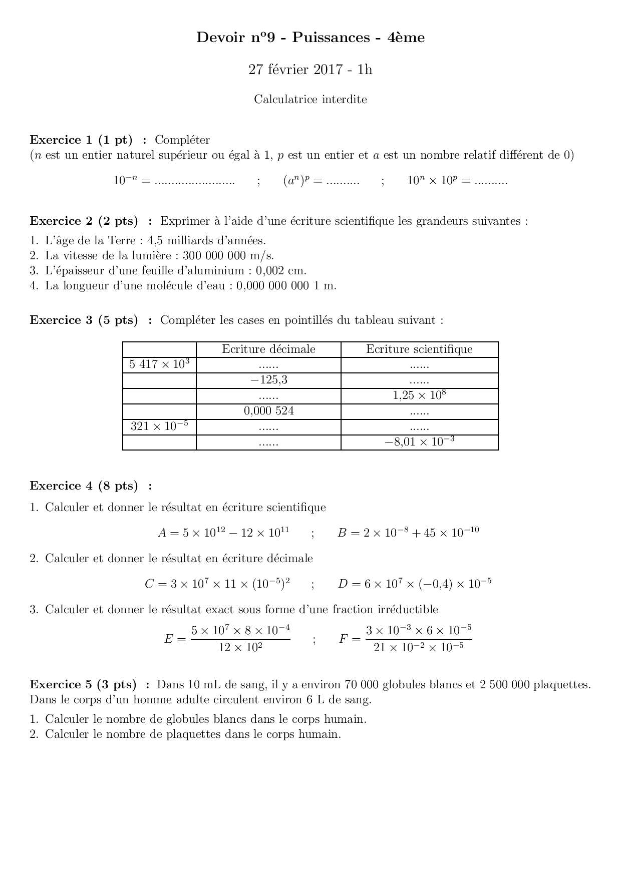 Devoir 4 (Puissances) - AlloSchool