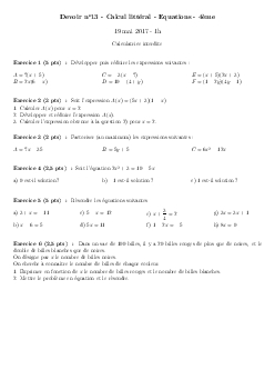 Devoir 5 (Calcul littéral - Equations) - AlloSchool