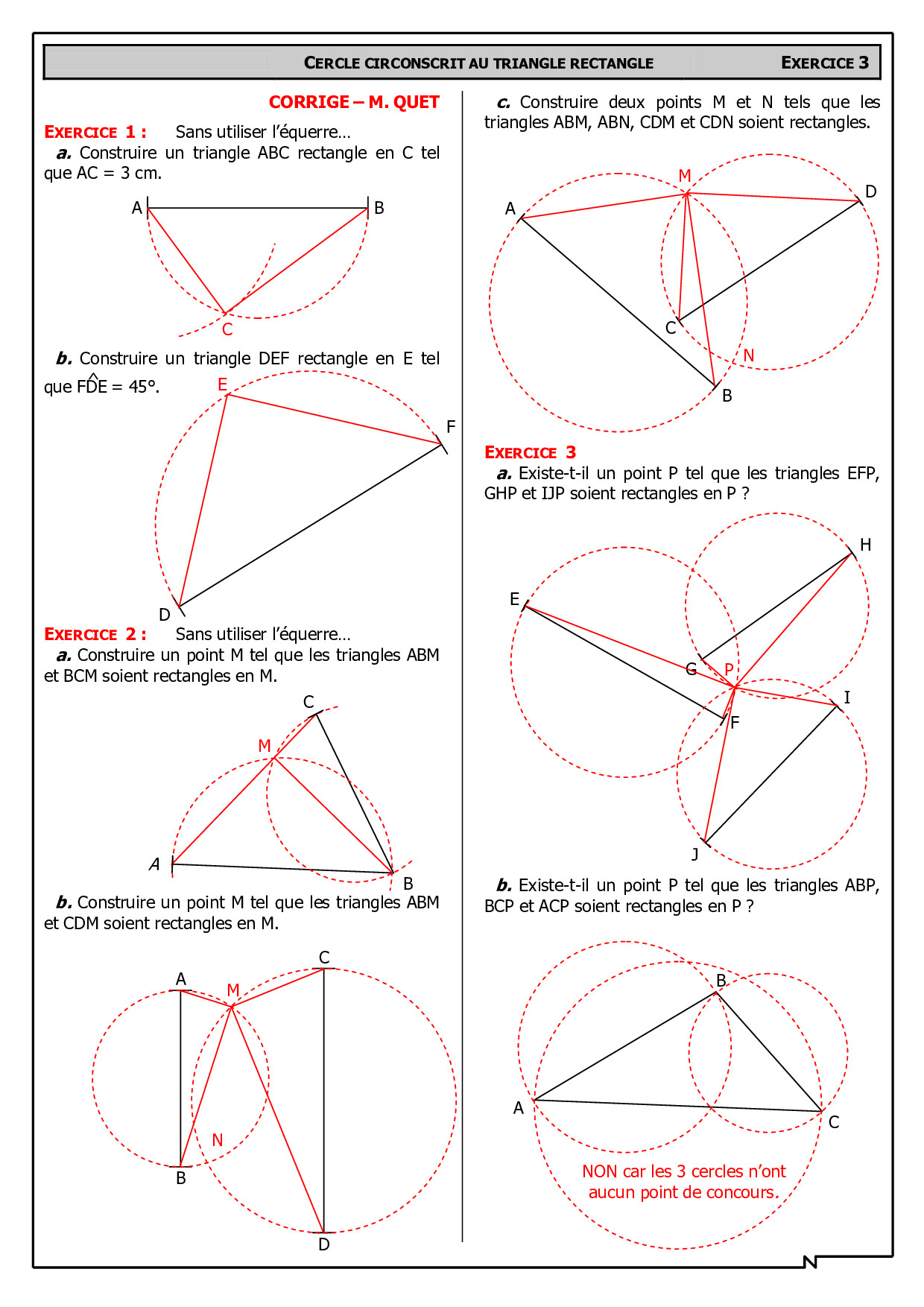 Constructions de triangles rectangles - Corrigés d'exercices - AlloSchool