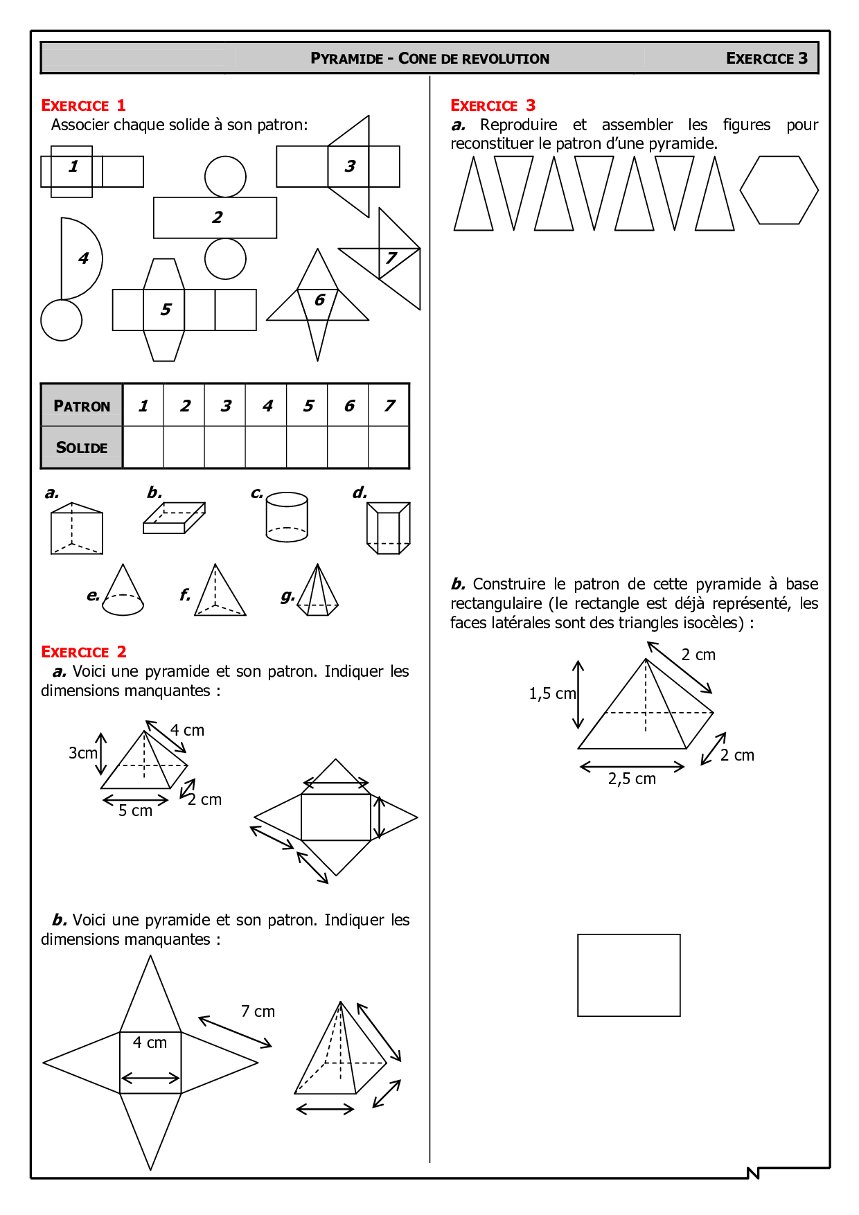 Pyramides (Patrons) - Exercices - AlloSchool