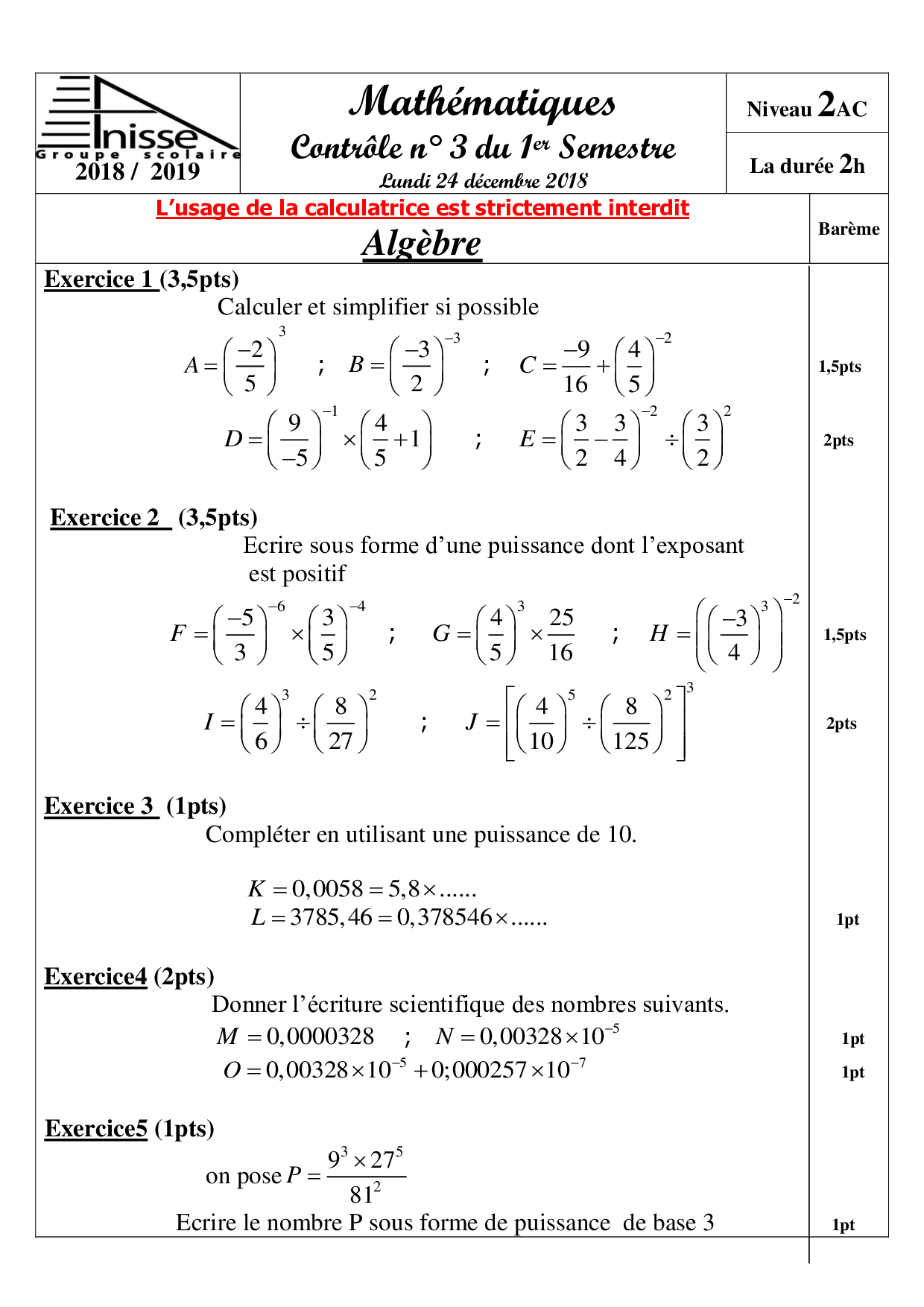 devoir sur les puissances 4ème Mathématiques devoir sur les puissances 4ème Mathématiques