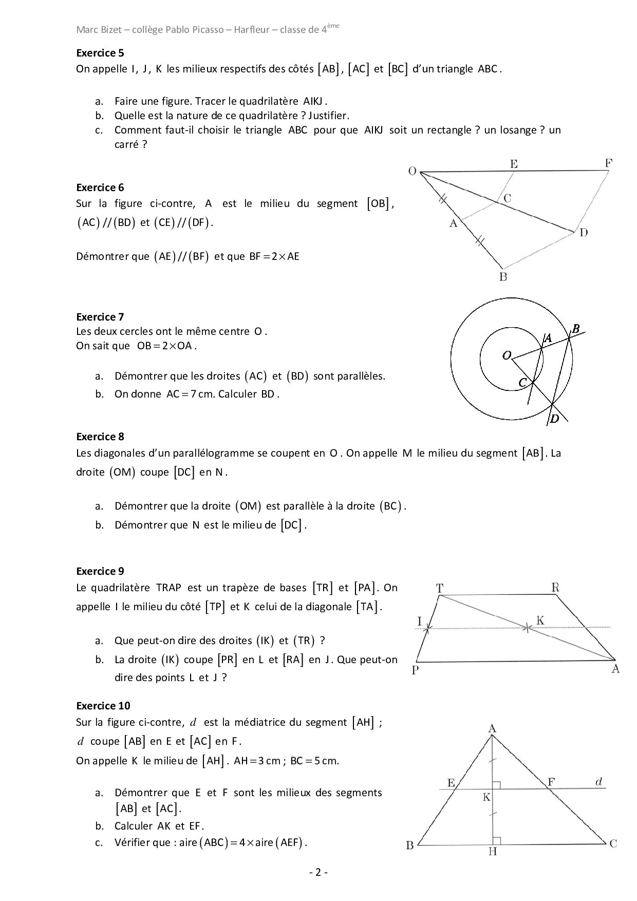 théorème de la droite des milieux exercices