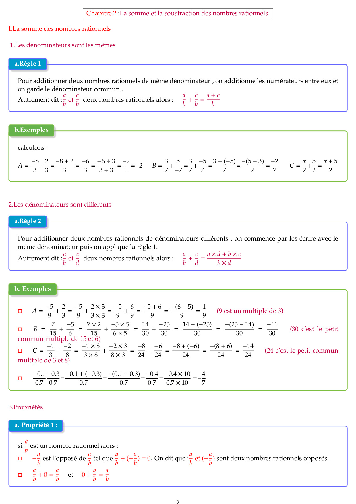 Les nombres rationnels (Somme et différence) - Cours (MA) - AlloSchool