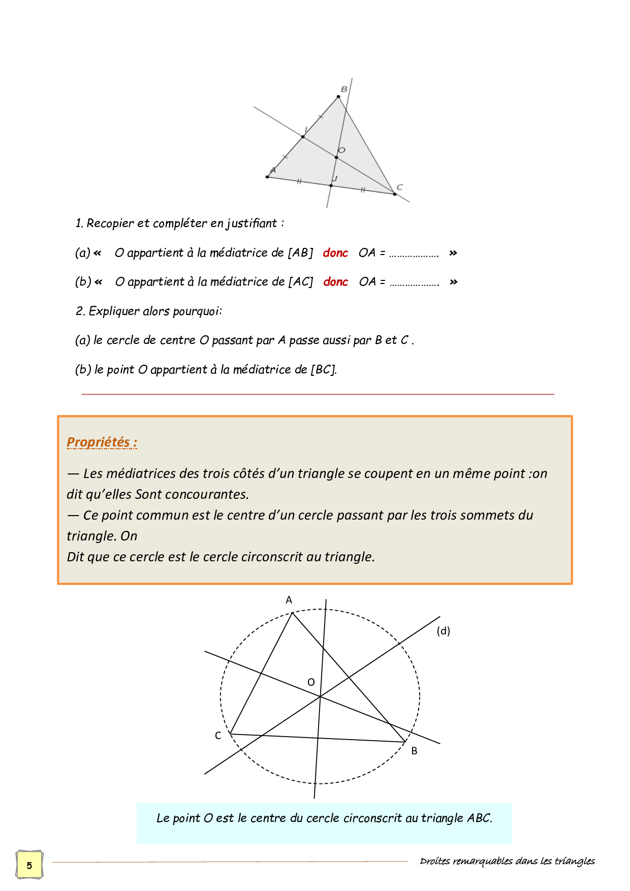 Droites remarquables dans un triangle - Cours (MA) - AlloSchool