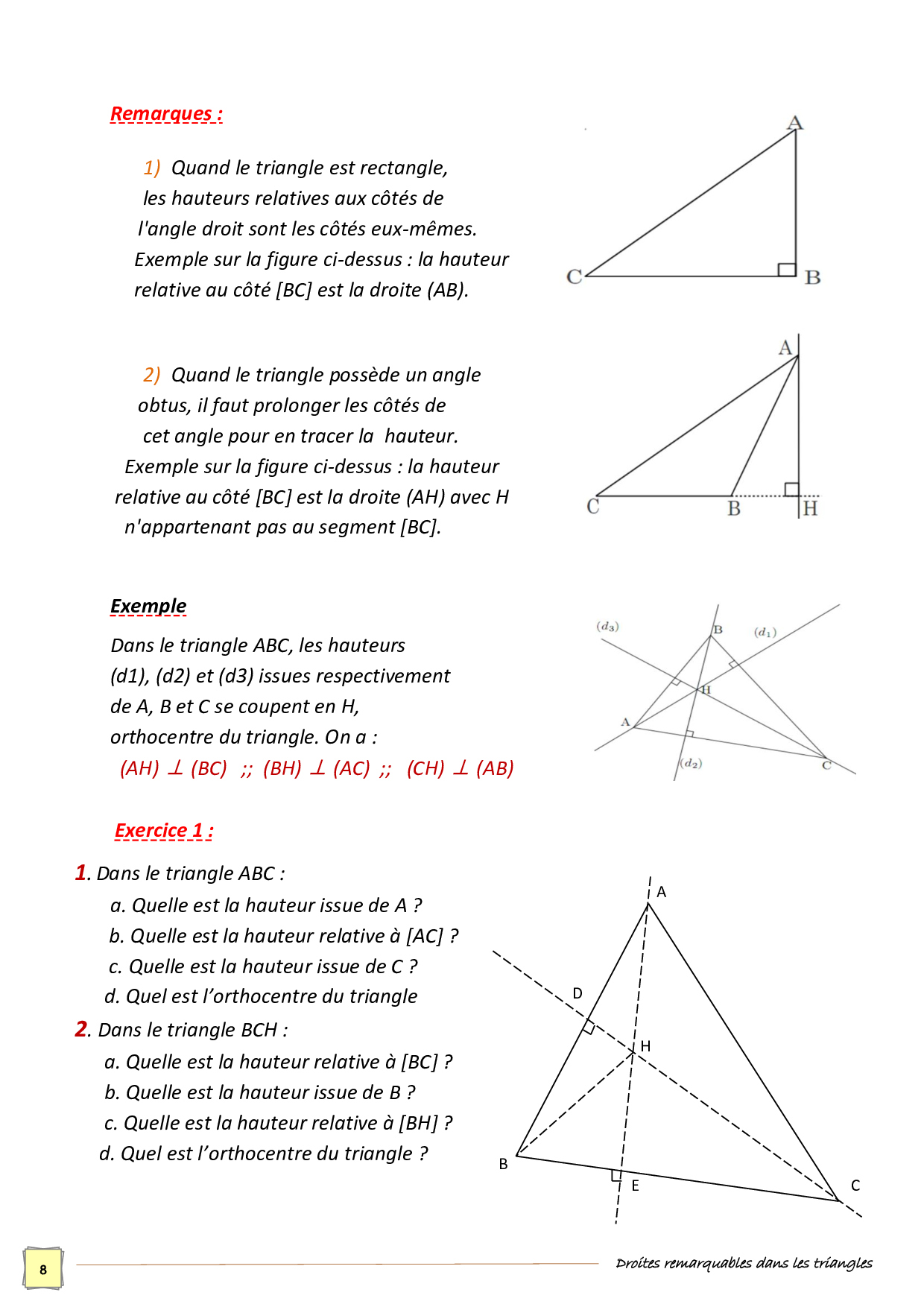 Droites remarquables dans un triangle - Cours (MA) - AlloSchool
