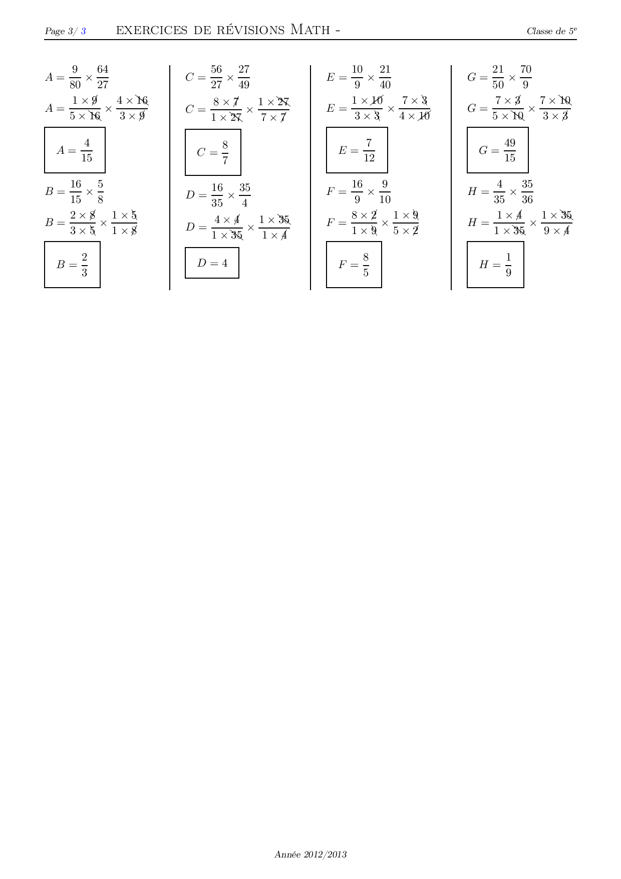 Produits de fractions - Corrigé série d'exercices 2 - AlloSchool
