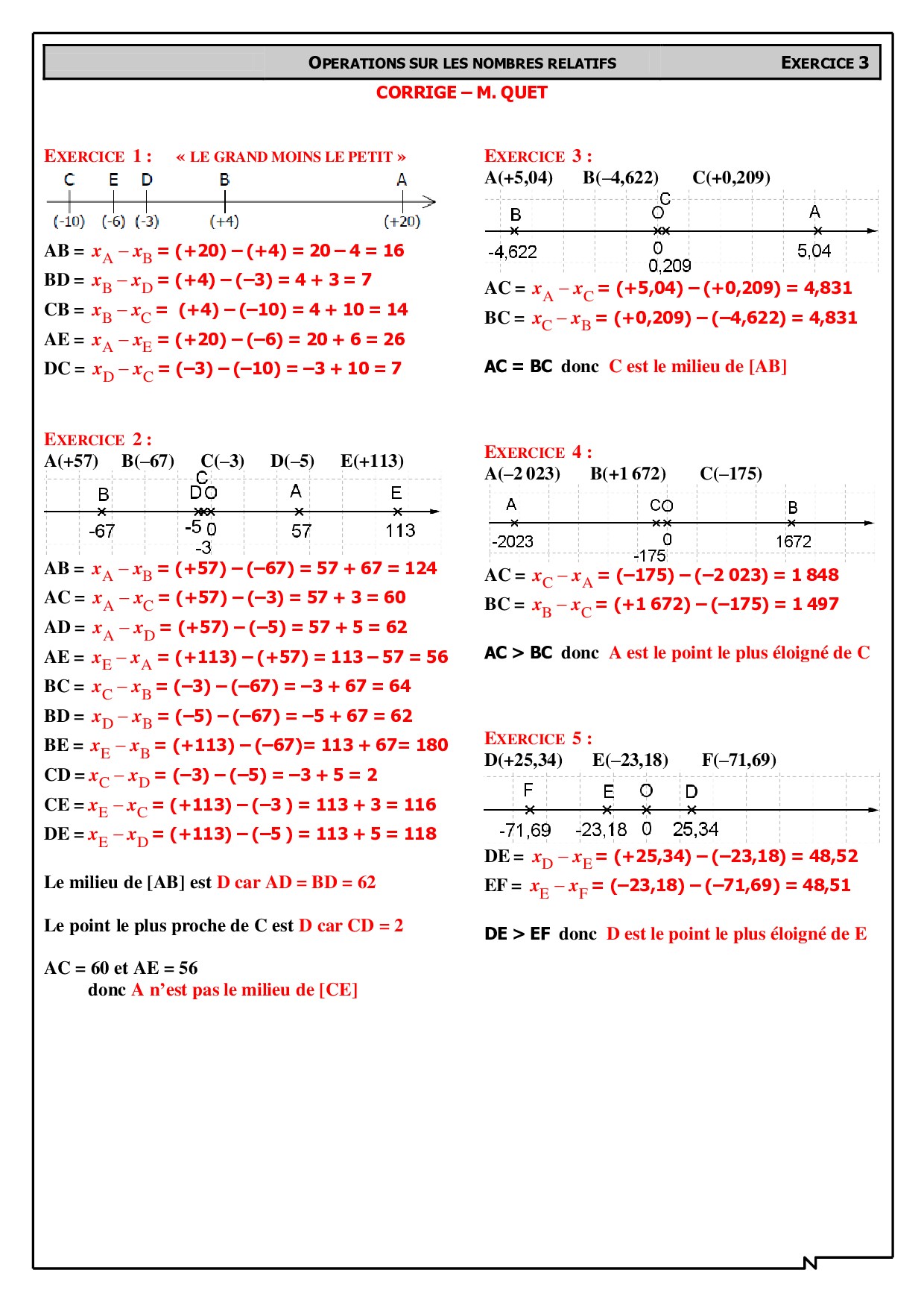 Distances sur un axe gradué - Corrigés d'exercices - AlloSchool