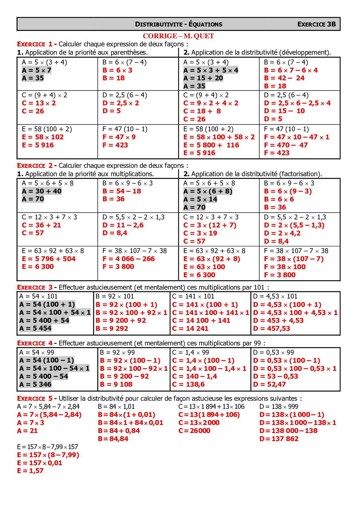 Distributivité - Corrigés d'exercices 2 - AlloSchool