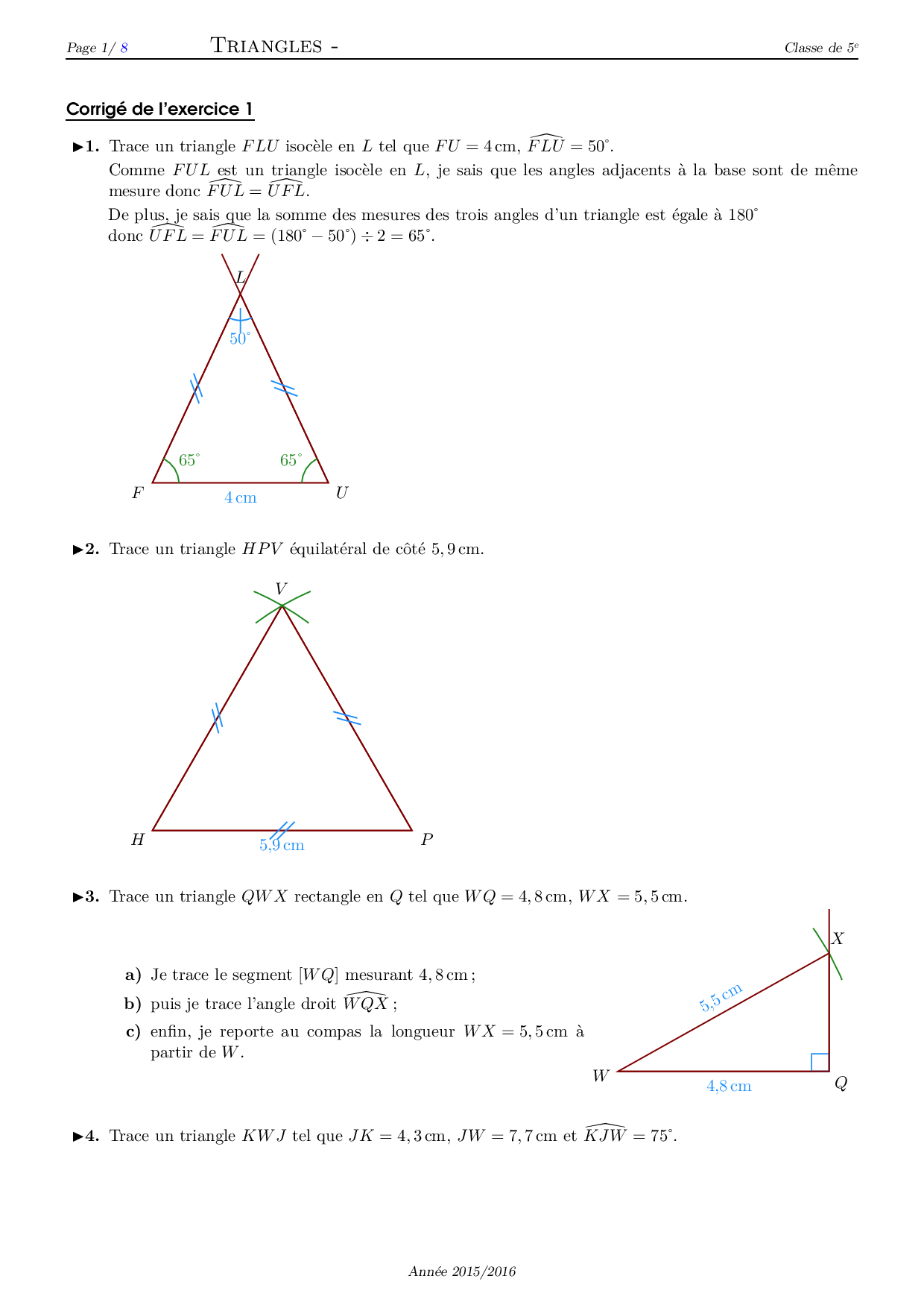 Construction de triangles - Corrigé série d'exercices 4 - AlloSchool
