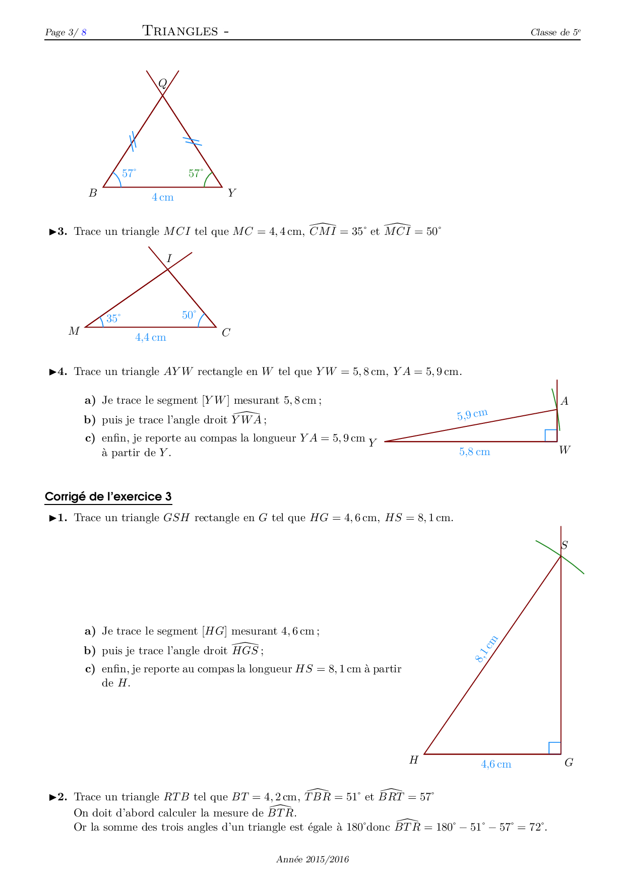 Construction de triangles - Corrigé série d'exercices 4 - AlloSchool