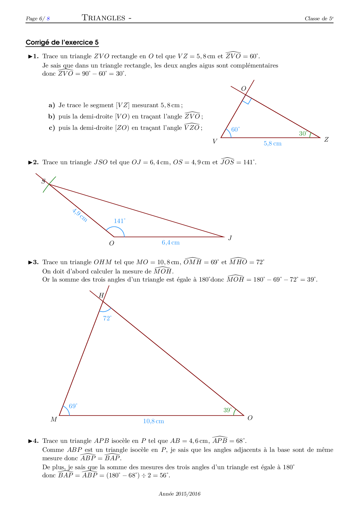 Construction de triangles - Corrigé série d'exercices 4 - AlloSchool
