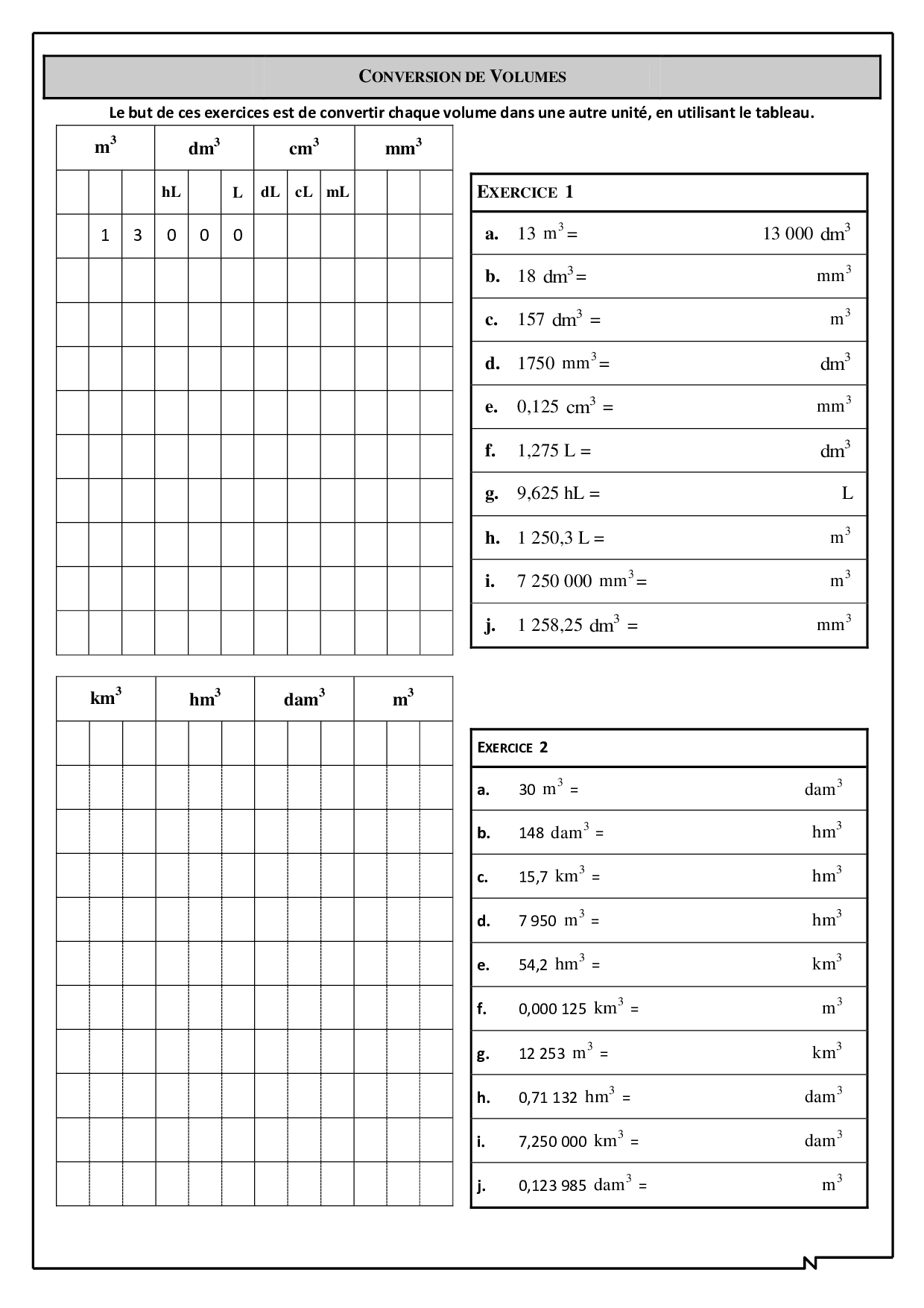 Conversion de volumes - Exercices - AlloSchool