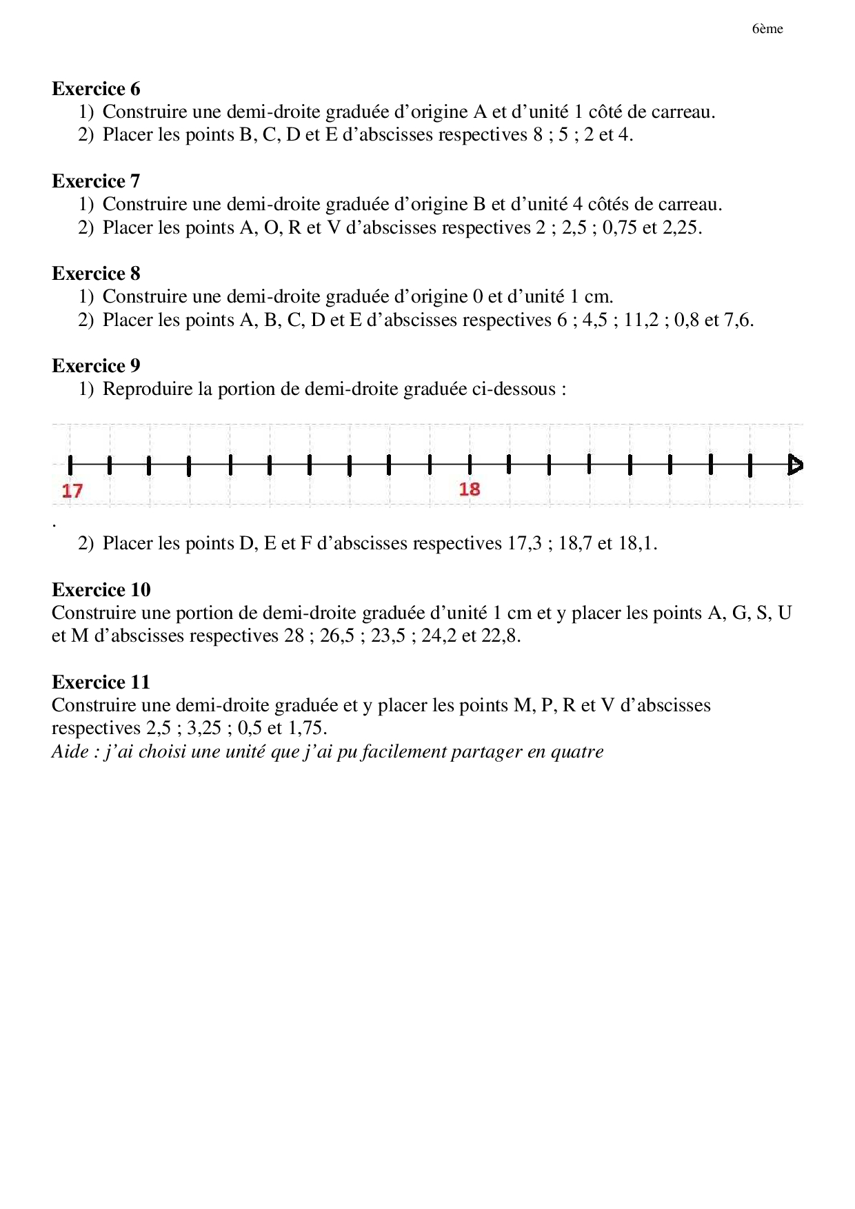 Demi-droite graduée - Exercices non corrigés - AlloSchool