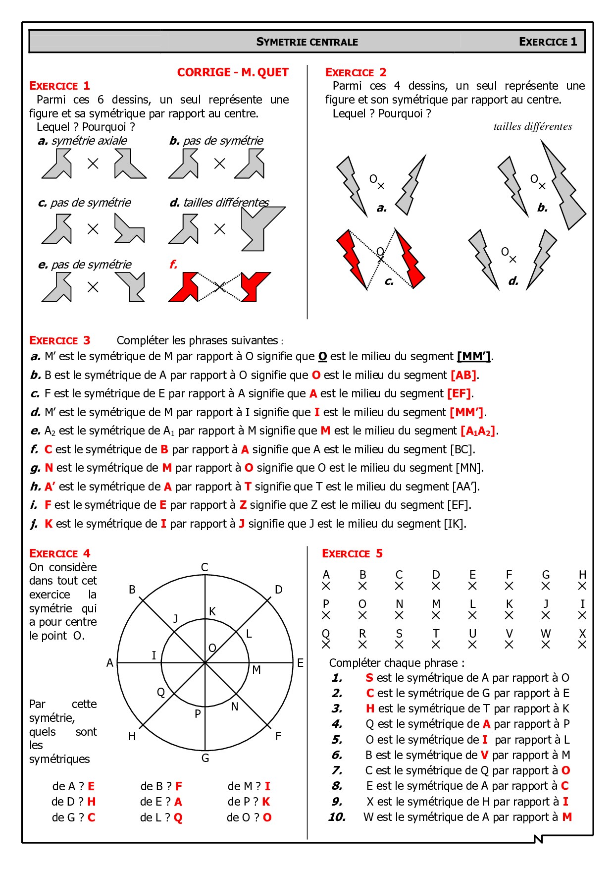Symétrique d'une figure, d'un point - Corrigé d'exercices - AlloSchool