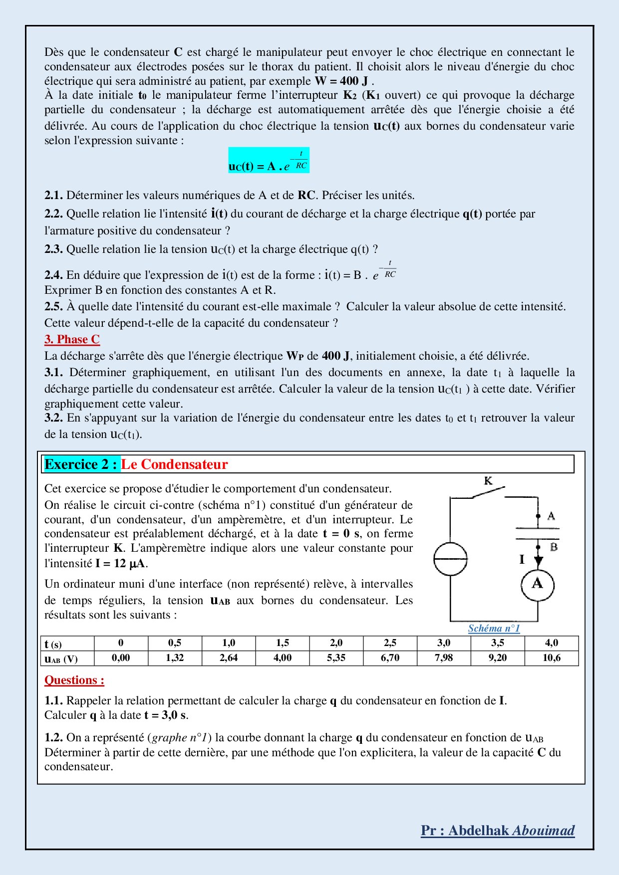 Le dipôle RC - Exercices corrigés - AlloSchool