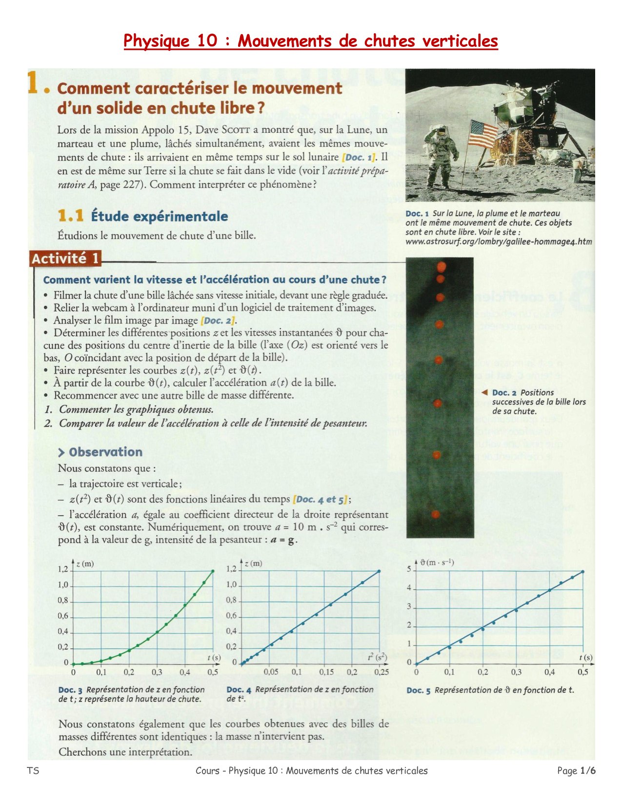 La chute libre verticale d’un solide - Cours - AlloSchool