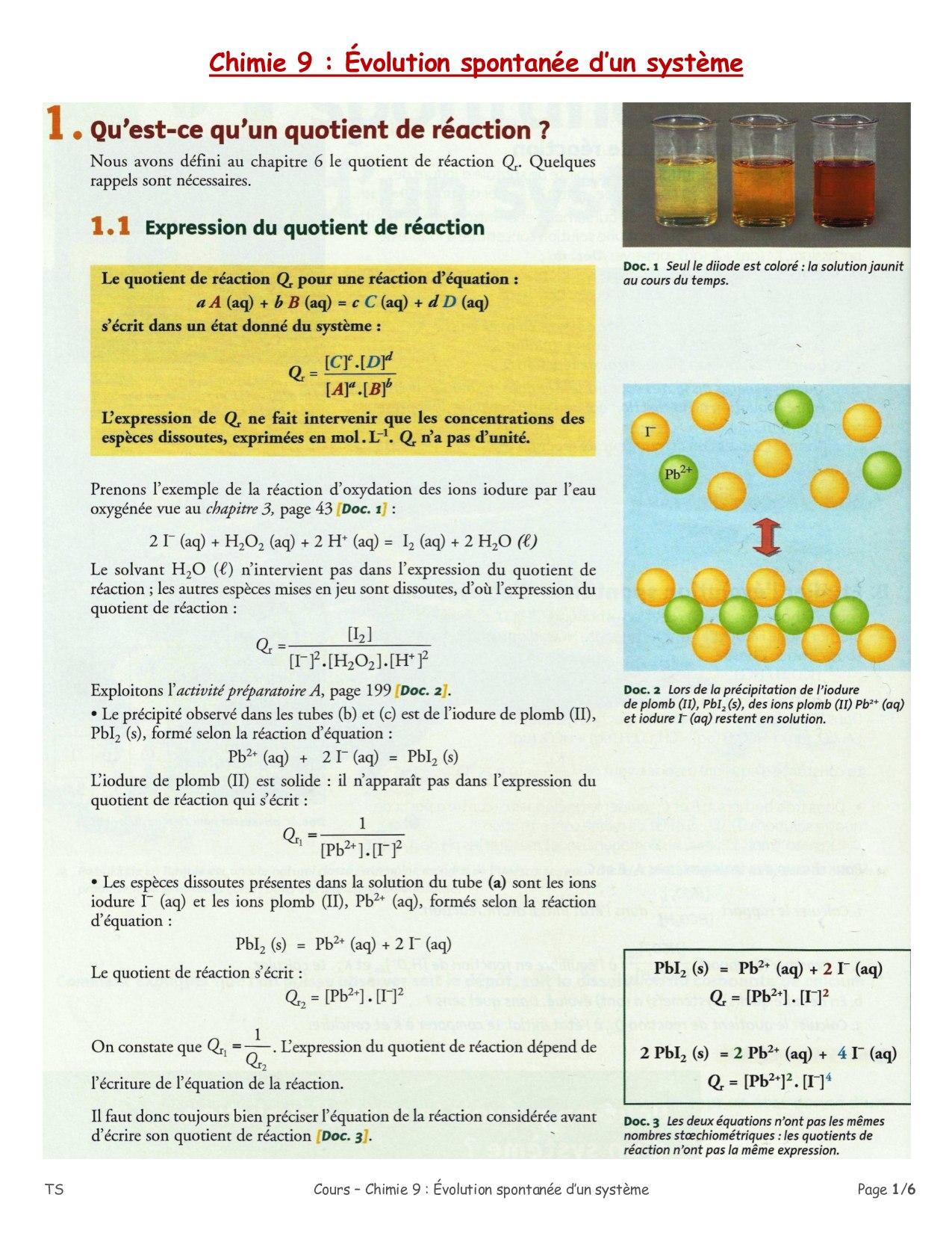 L'évolution spontanée d'un système chimique - Cours - AlloSchool