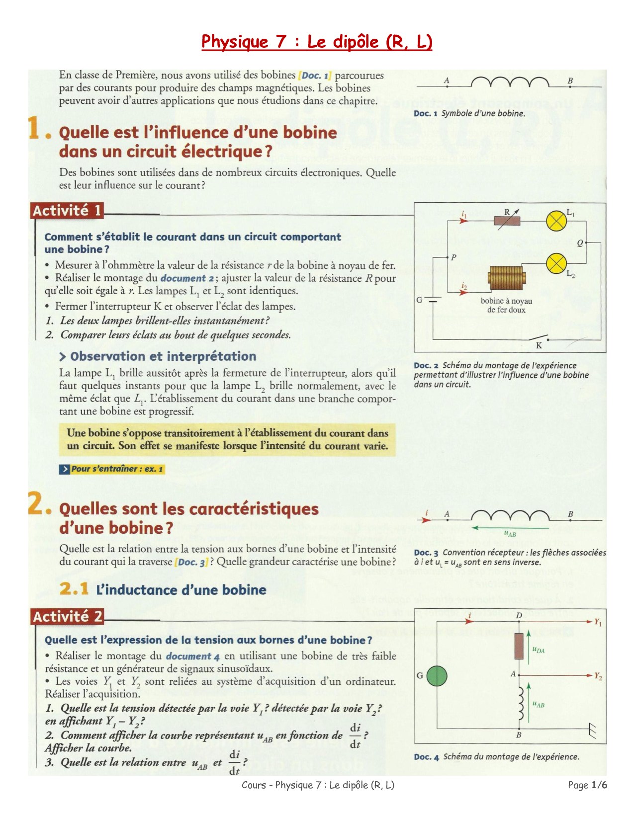 Le dipôle RL - Cours - AlloSchool