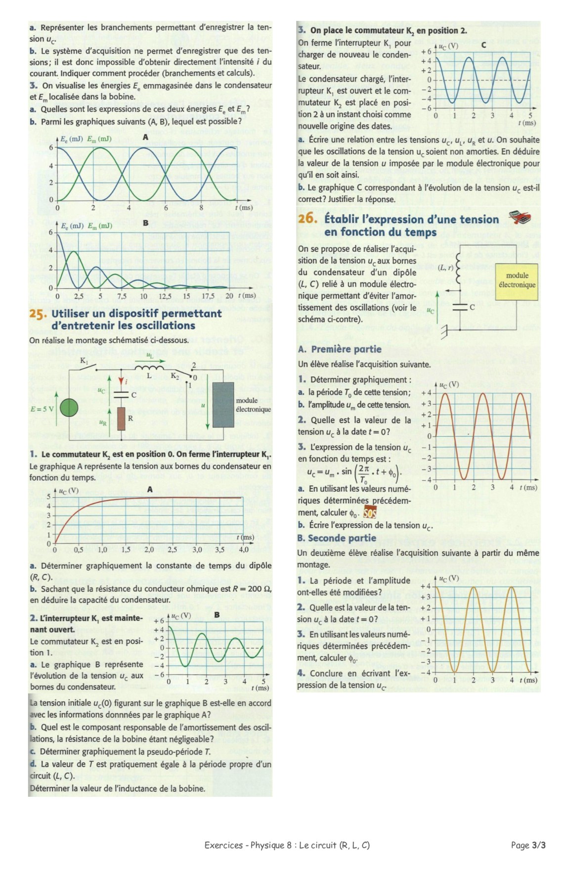Les oscillations libres d'un circuit RLC - Exercices non corrigés 2 ...