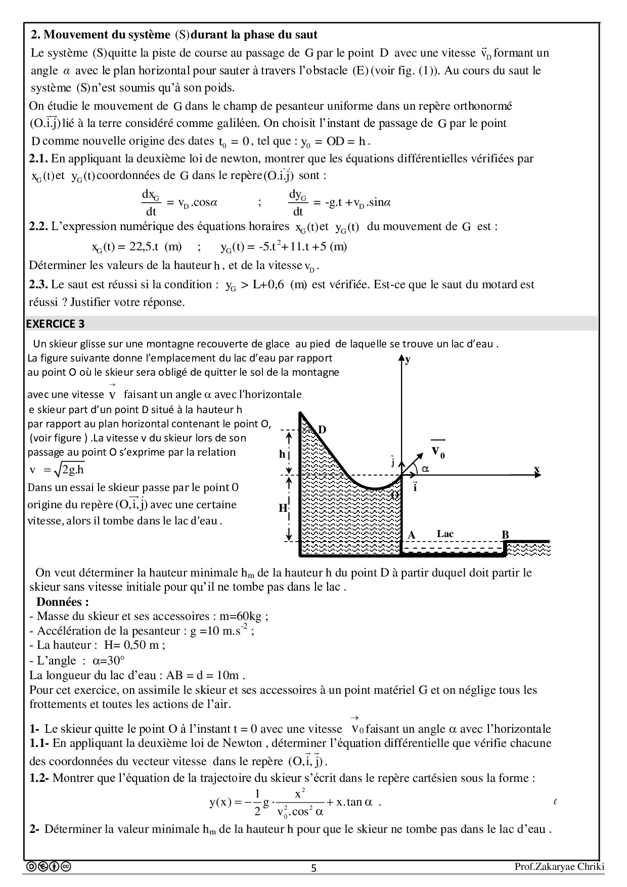 Le mouvement d’un projectile dans un plan - Exercices non corrigés 1 ...