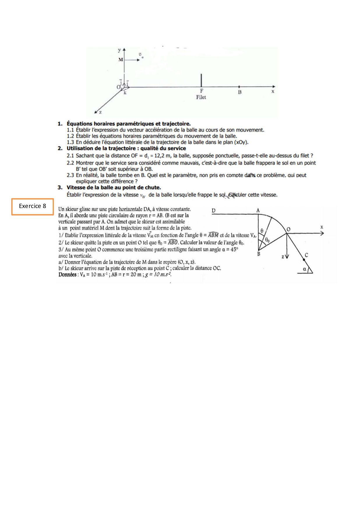 Le mouvement d’un projectile dans un plan - Exercices non corrigés 2 ...